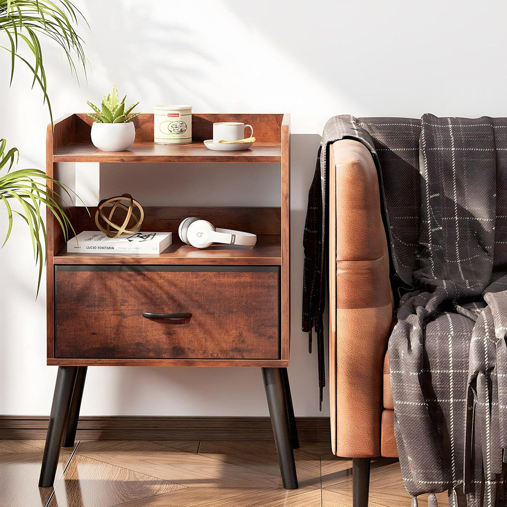 Ebern Designs Nightstand With Open Shelf,night Stand With Drawer ...