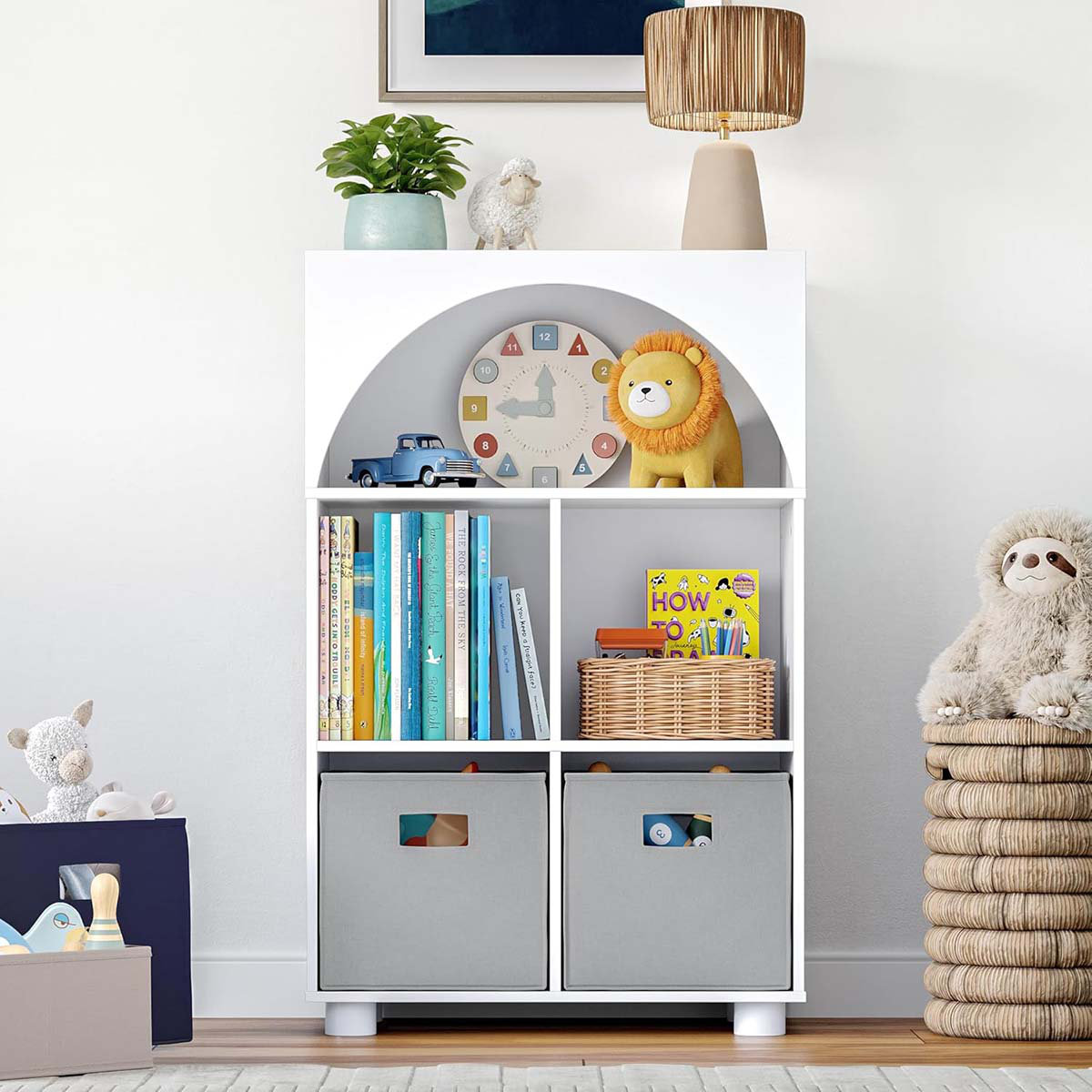 KINOFO Kids Curve Appeal Bookcase With 4 Storage Cubbies - Modern ...