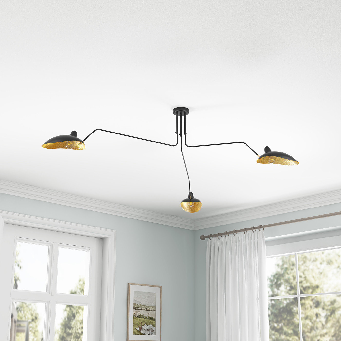 Trent Austin Design® Rancourt 3-LIght Black Finished Long Arms Dimmable ...