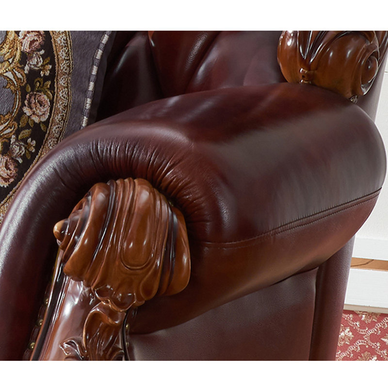 Romero European Vintage Carved Leather Sofa 80.7'' Genuine Leather ...