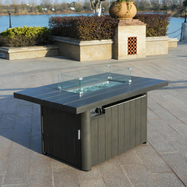 Latitude Run® Rectangle Aluminum Propane Smokeless Fire Pit Table with ...