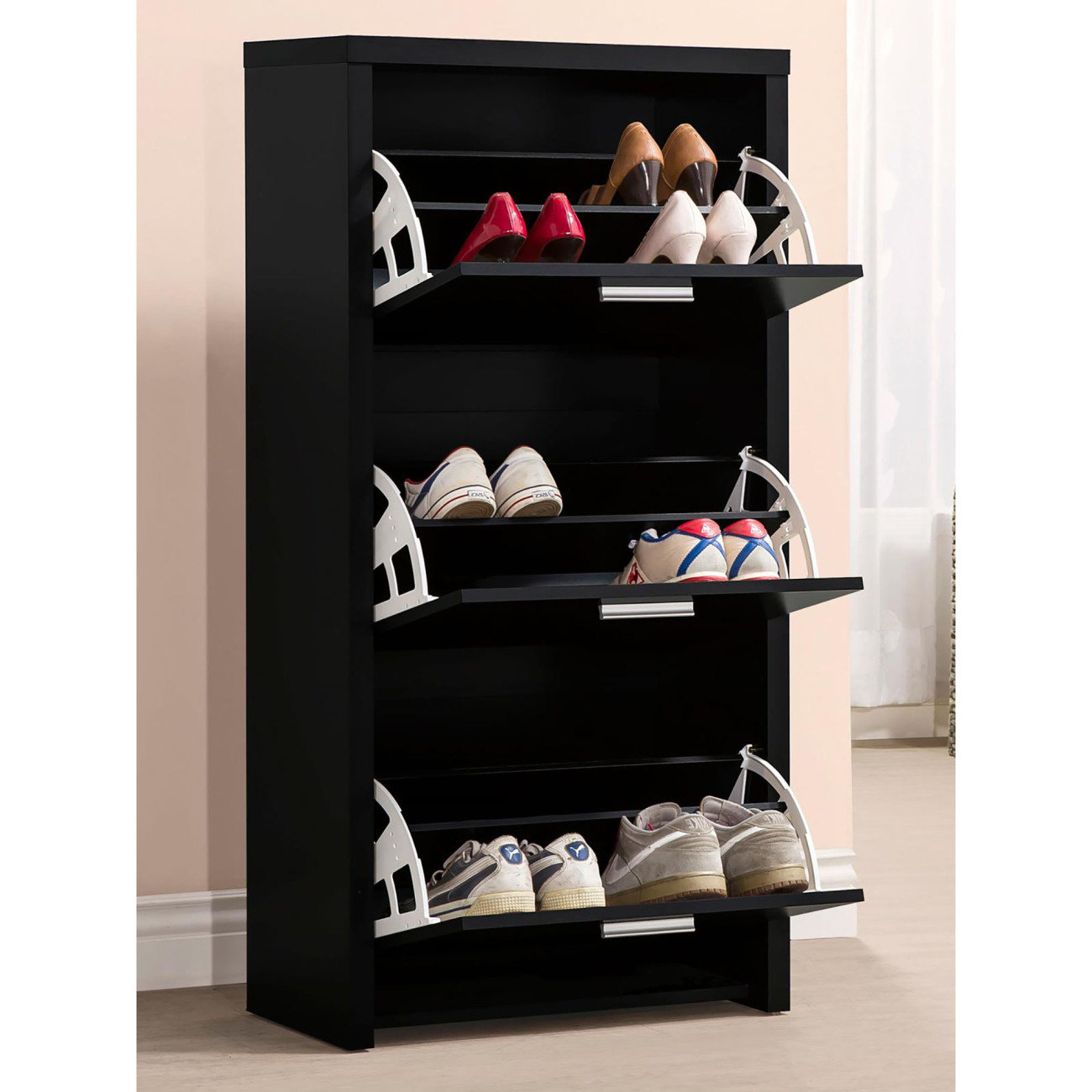 Ebern Designs 3-Drawer Shoe Rack Black Sideboard Contemporary Sideboard ...