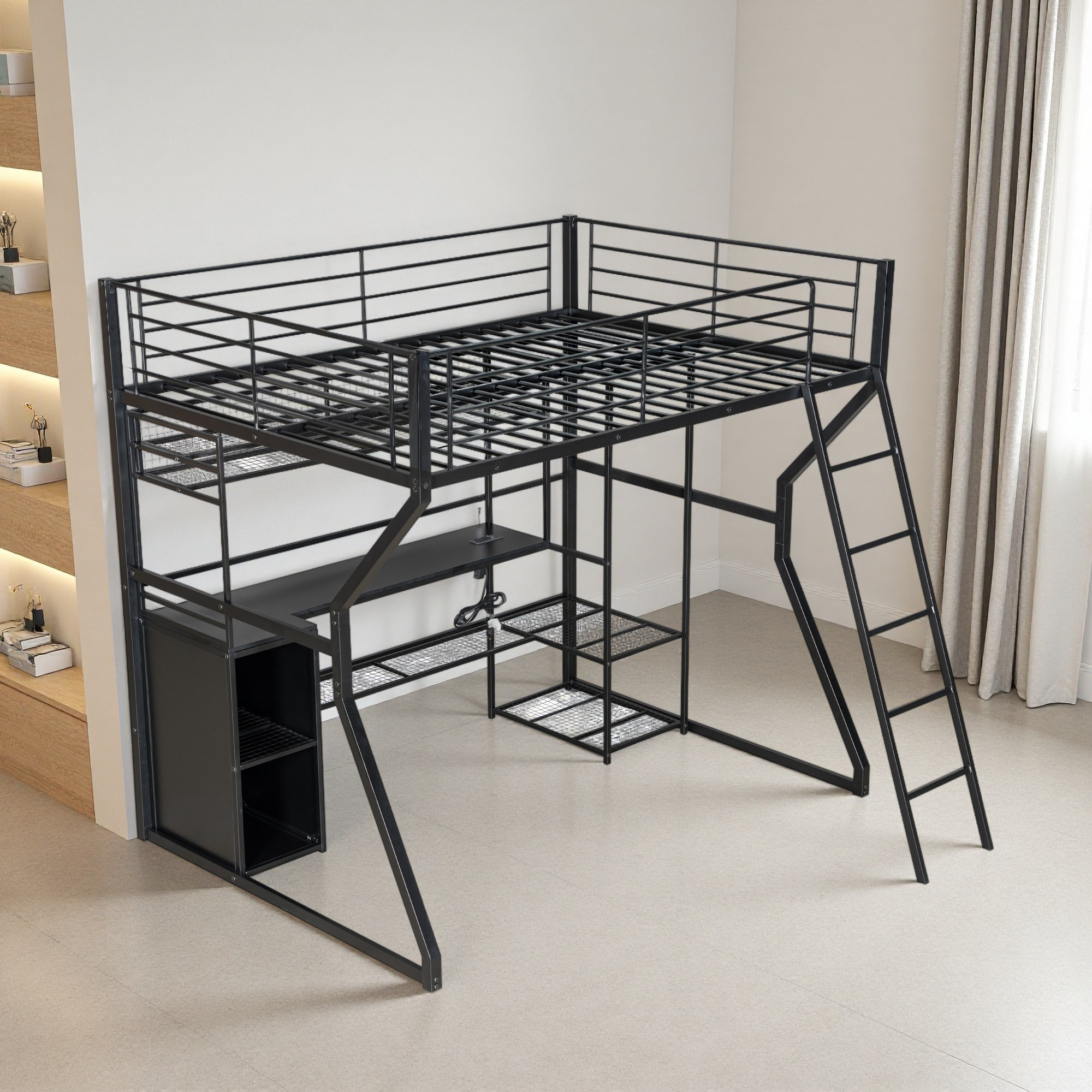 Isabelle & Max™ Full Size Metal Loft Bed With Built-In Table | Wayfair