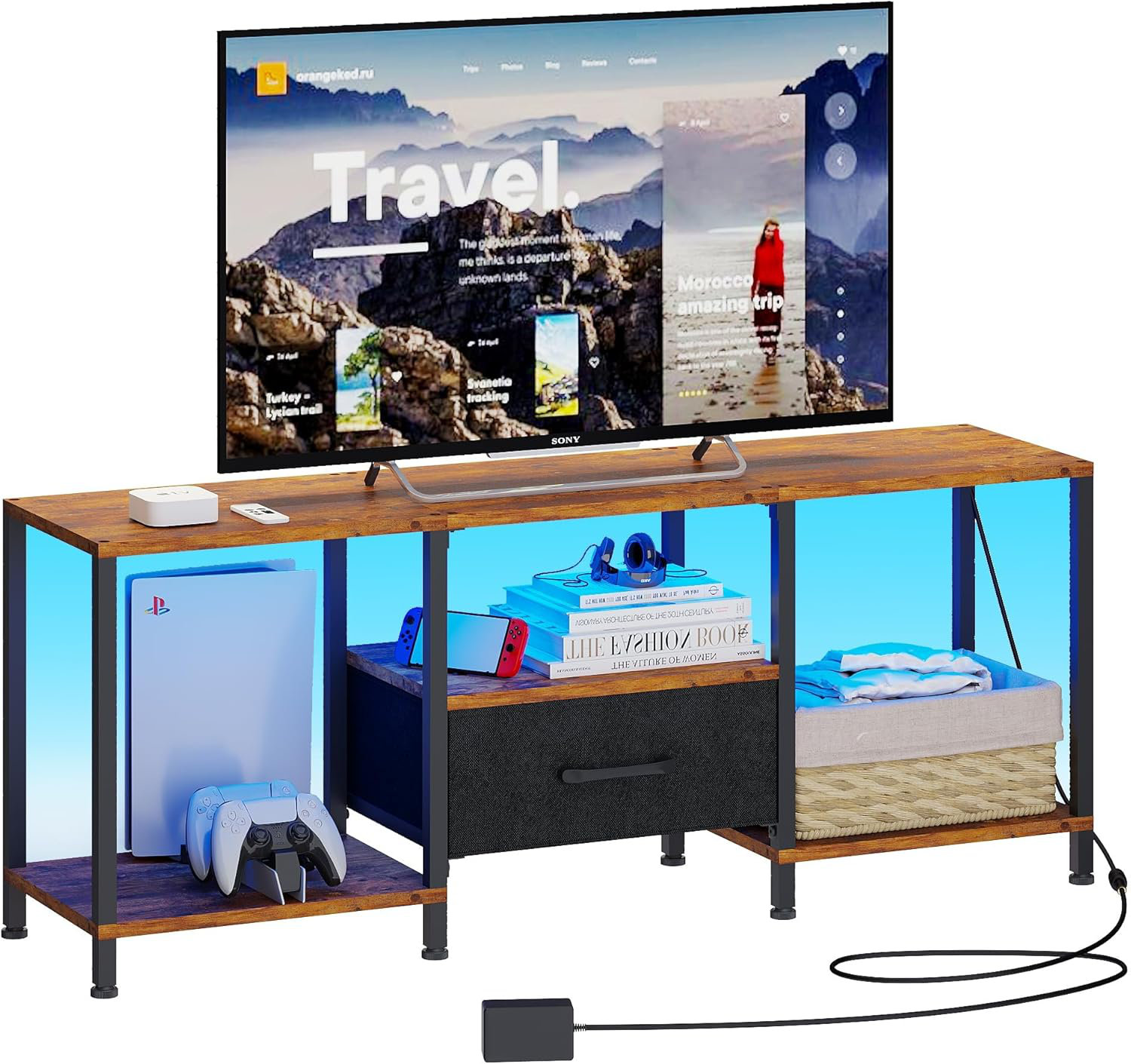 17 Stories TV Stand with LED Lights, Entertainment Centre with Open ...