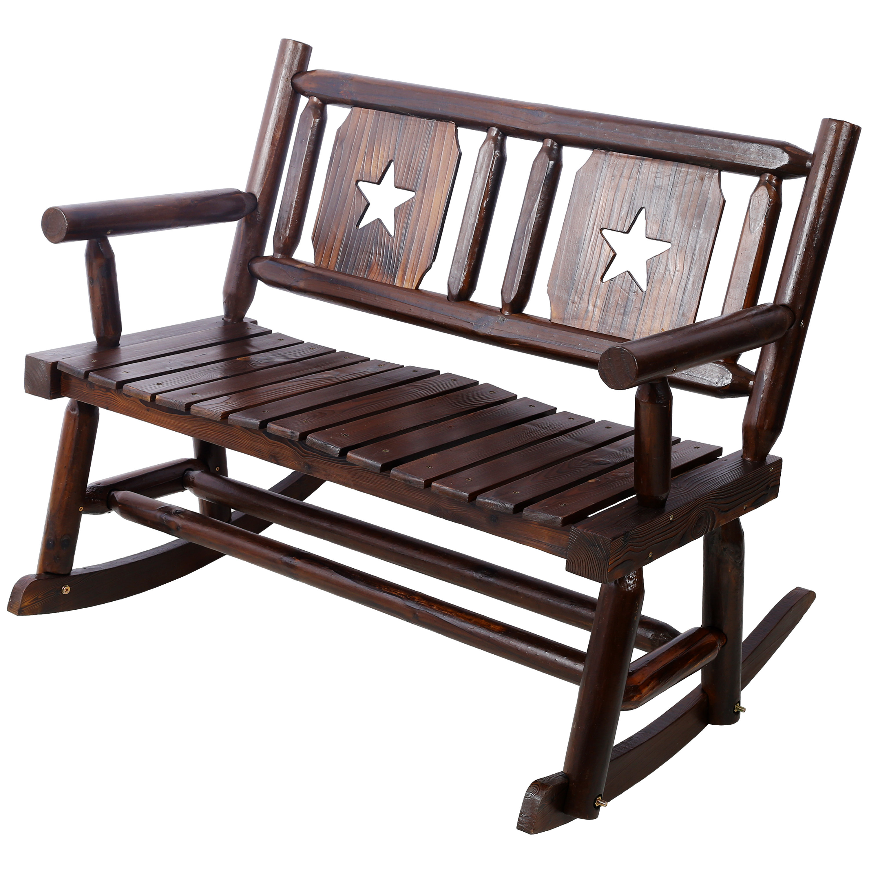 August Grove® Outdoor Wood Rocking Bench Carbonized Double Rocking ...
