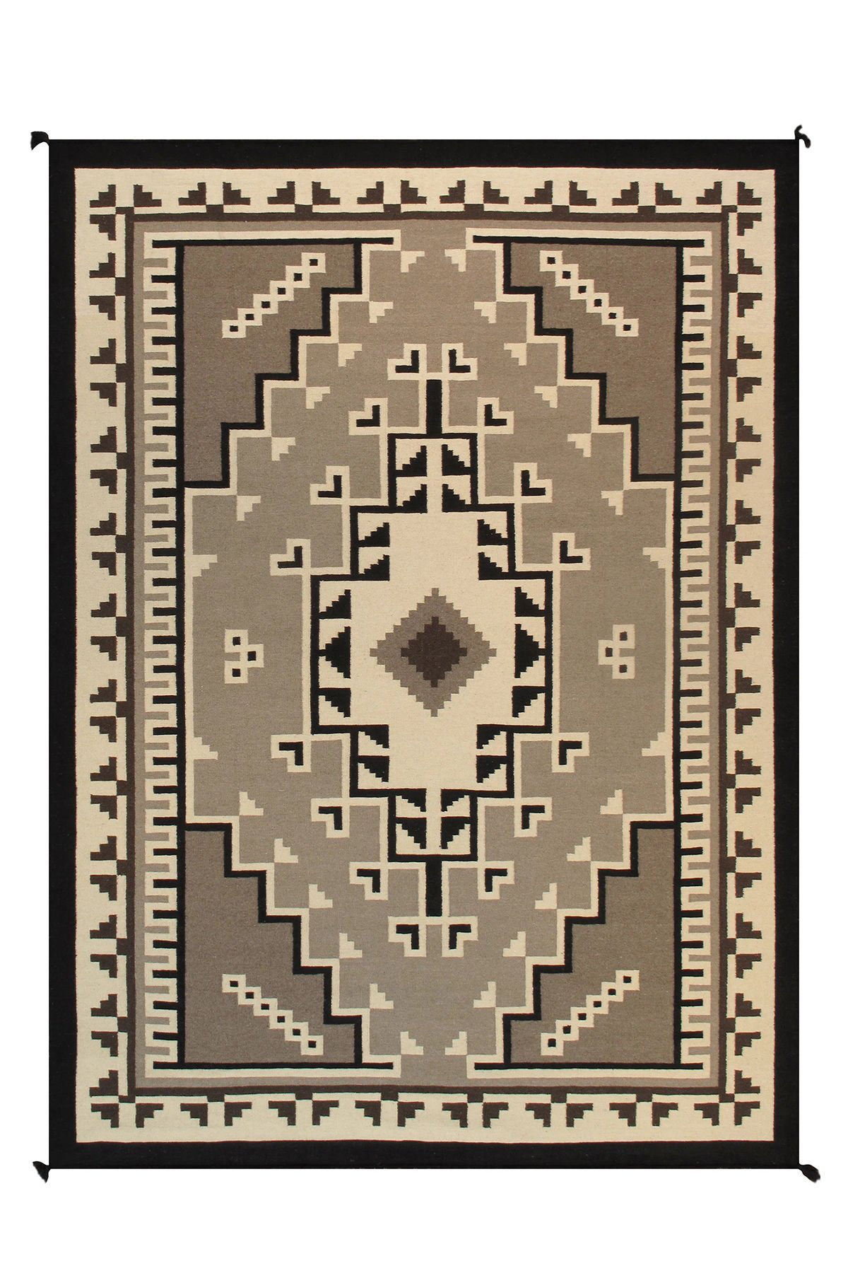 Bloomsbury Market Ethnic Black-Beige Fringed Decorative Woven Base Rug ...