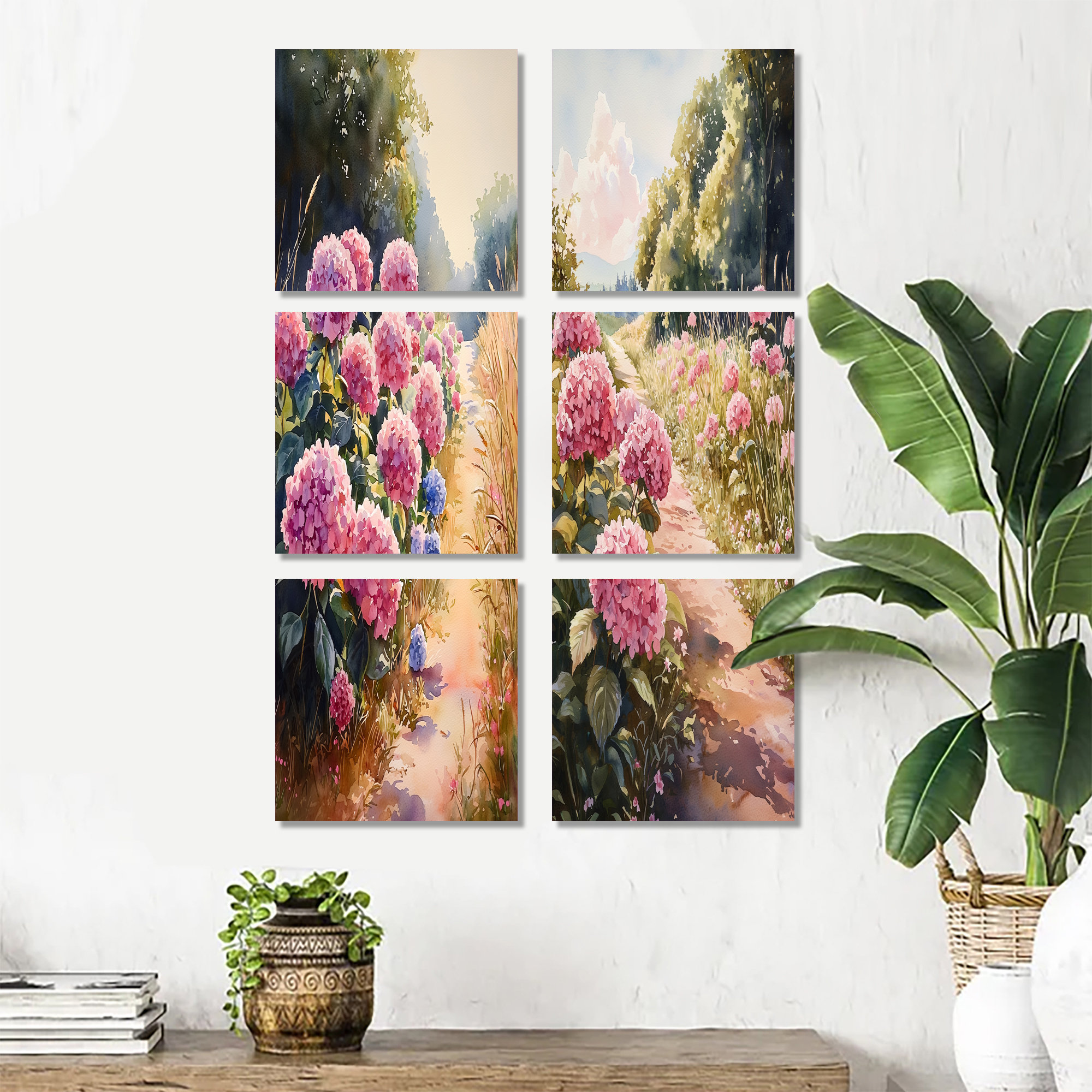 Lark Manor Hydrangeas In A Country Lane - Floral Wall Art Prints Set Of ...