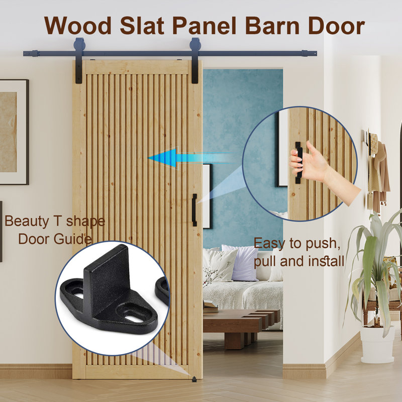 DOOOLI Wood Slat Panel Sliding Barn Door - Solid Wood Interior Door ...
