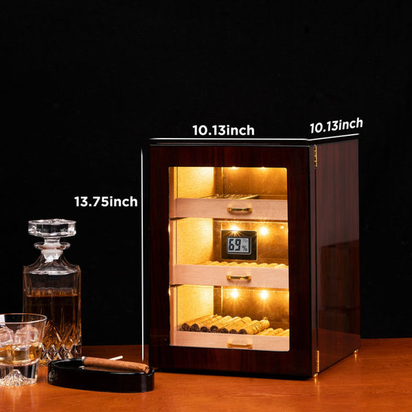 Woodronic LED Lighted Cigar Humidor Cabinet for 150 Cigars, Digital ...