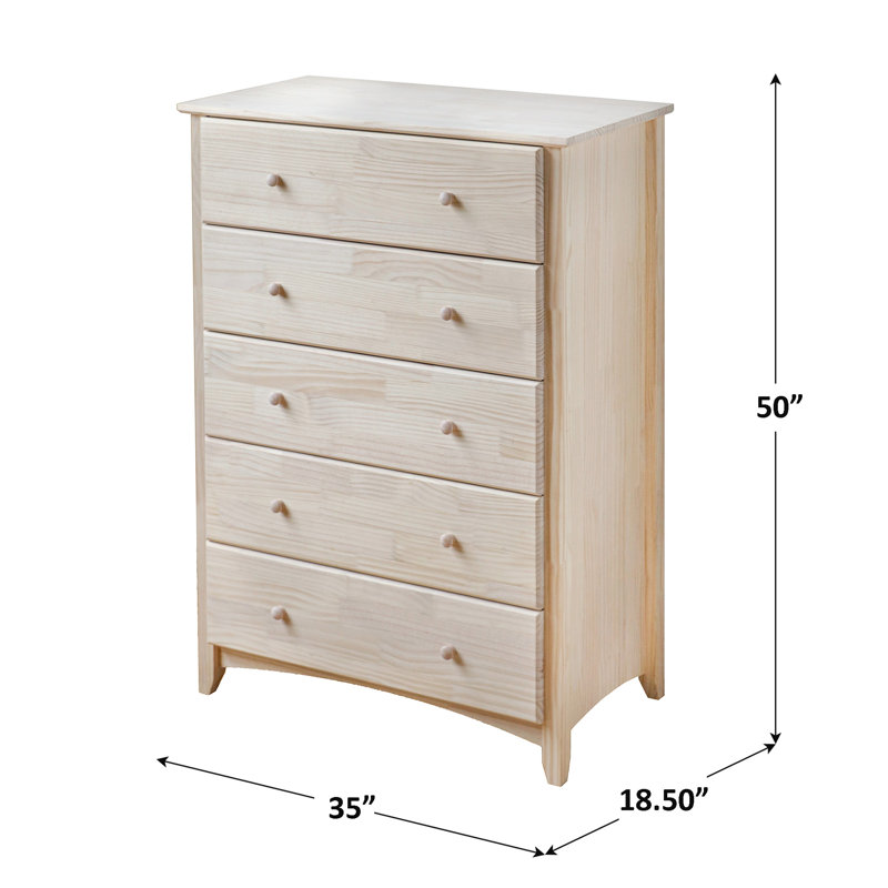 Gracie Oaks Pine Wood 5 Drawer Chest Unfinished. | Wayfair