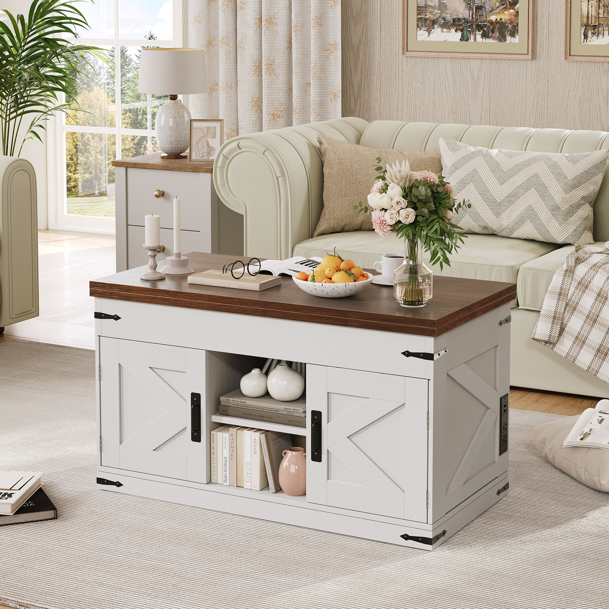 Ophelia & Co. Calanthe Farmhouse Lift Top Coffee Table With Hidden Storage And Charging Station ...