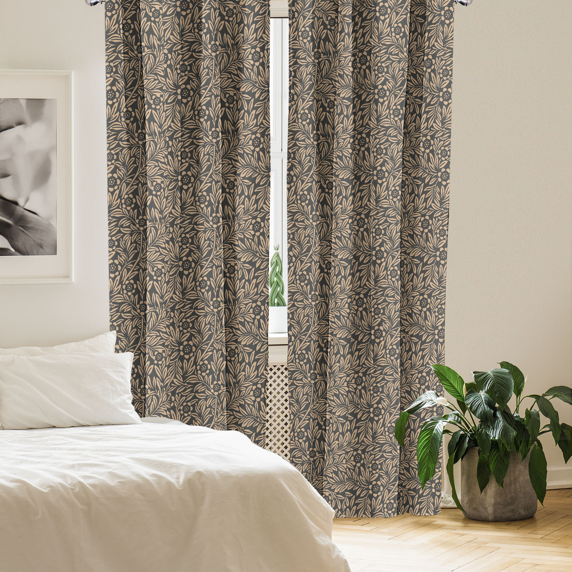 East Urban Home Classical 4-Panel Curtains, Retro Floral Theme Art, Dark Sepia and Tan | Wayfair