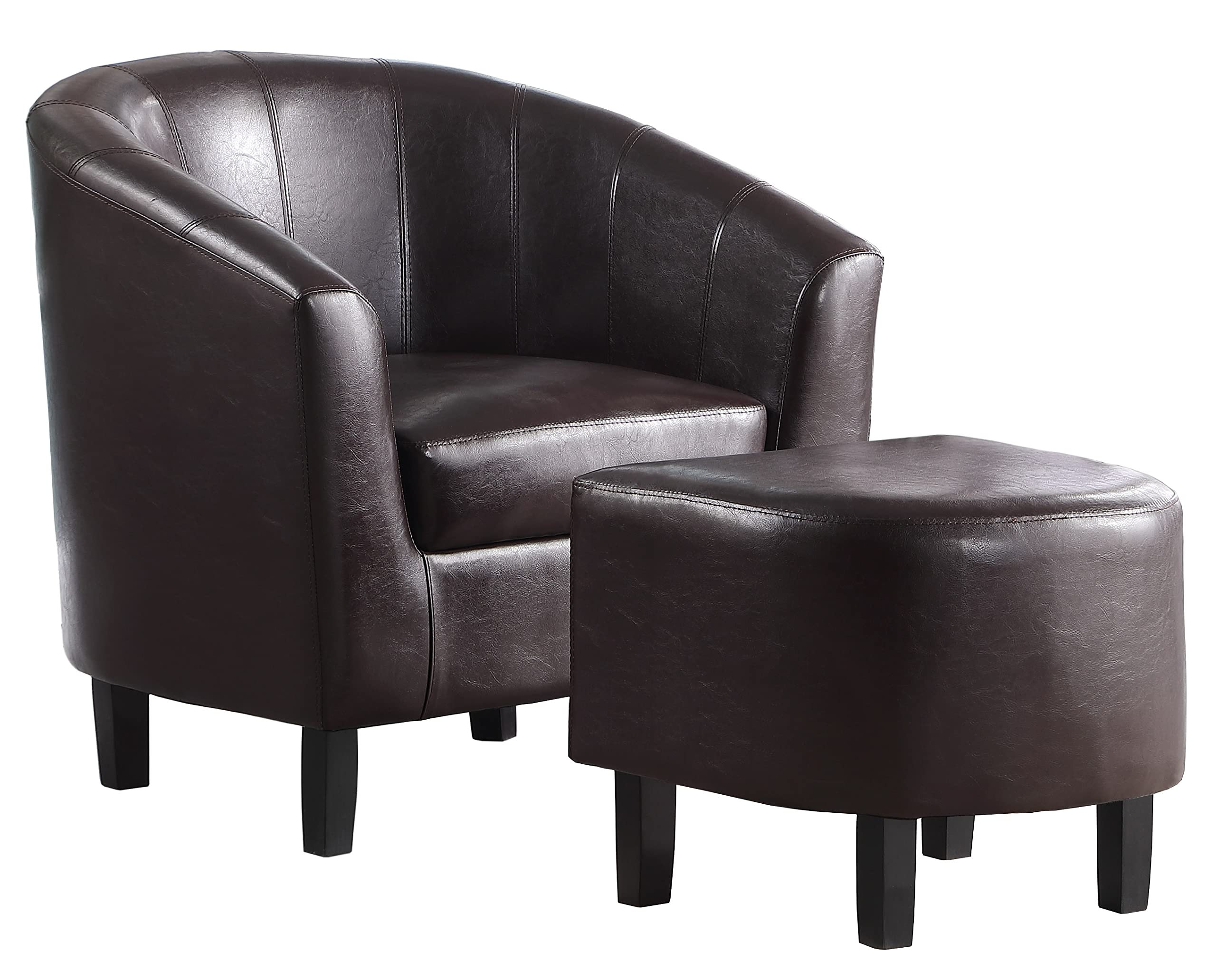 Ebern Designs Wesley Faux Leather Tub Chair With Ottoman-Dark Brown ...