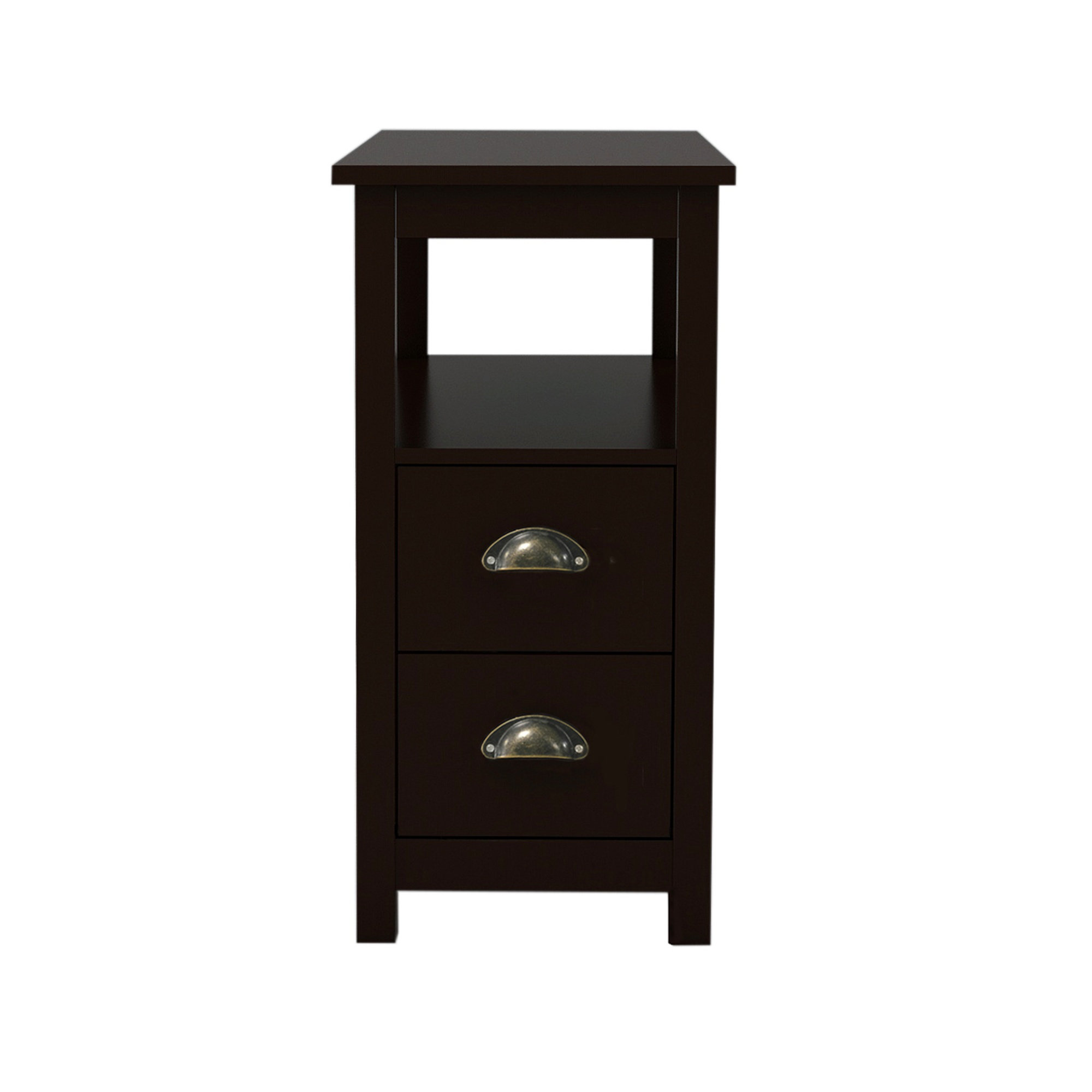 Astoria Grand End Table Narrow Nightstand With Two Drawers And Open ...