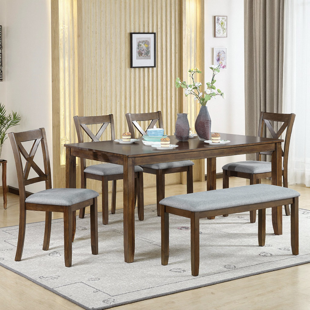 Latitude Run® 6-Piece Dining Set with Bench, Modern Two-Tone Table with ...
