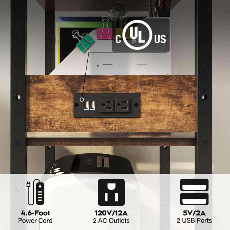 TCMT 3-Tier Rolling Printer Stand Storage Rack Shelf w/ USB and Power ...