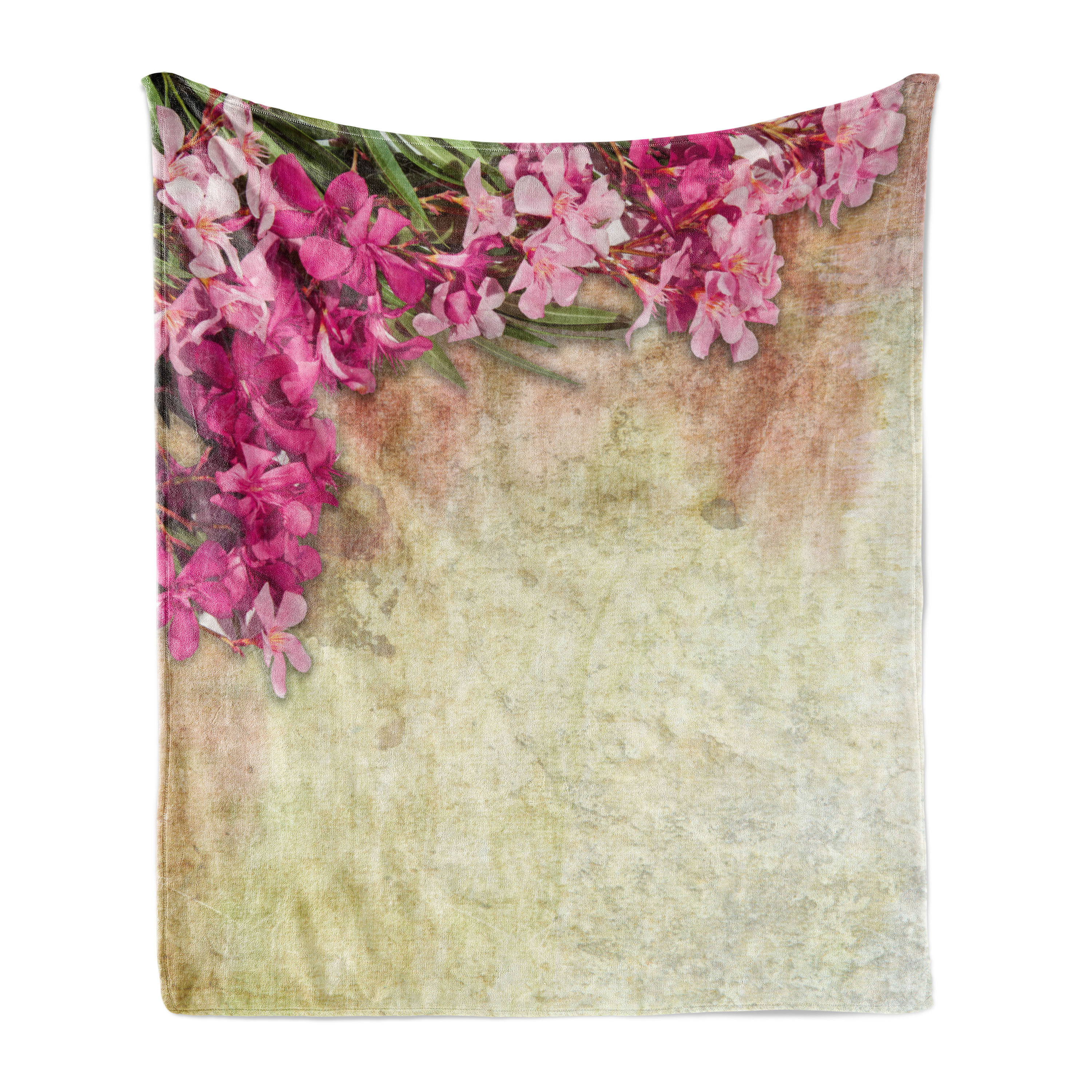 Ambesonne Retro Fleece Throw Blanket Vintage Oleander Flowers Pink ...