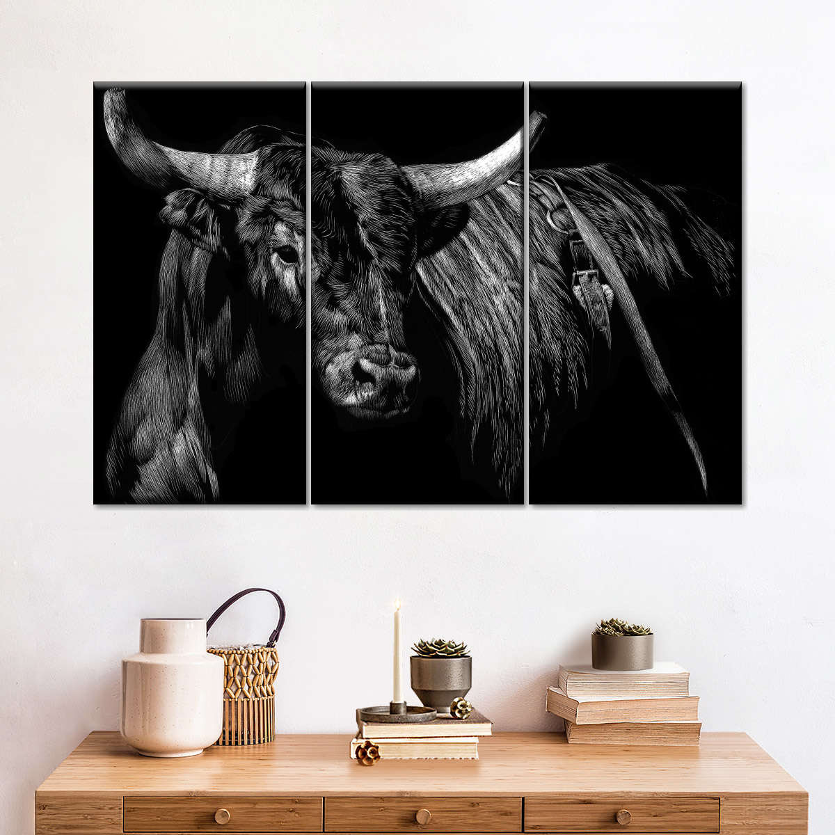 Union Rustic Brindle Rodeo Bull - 3 Piece Wrapped Canvas Print | Wayfair
