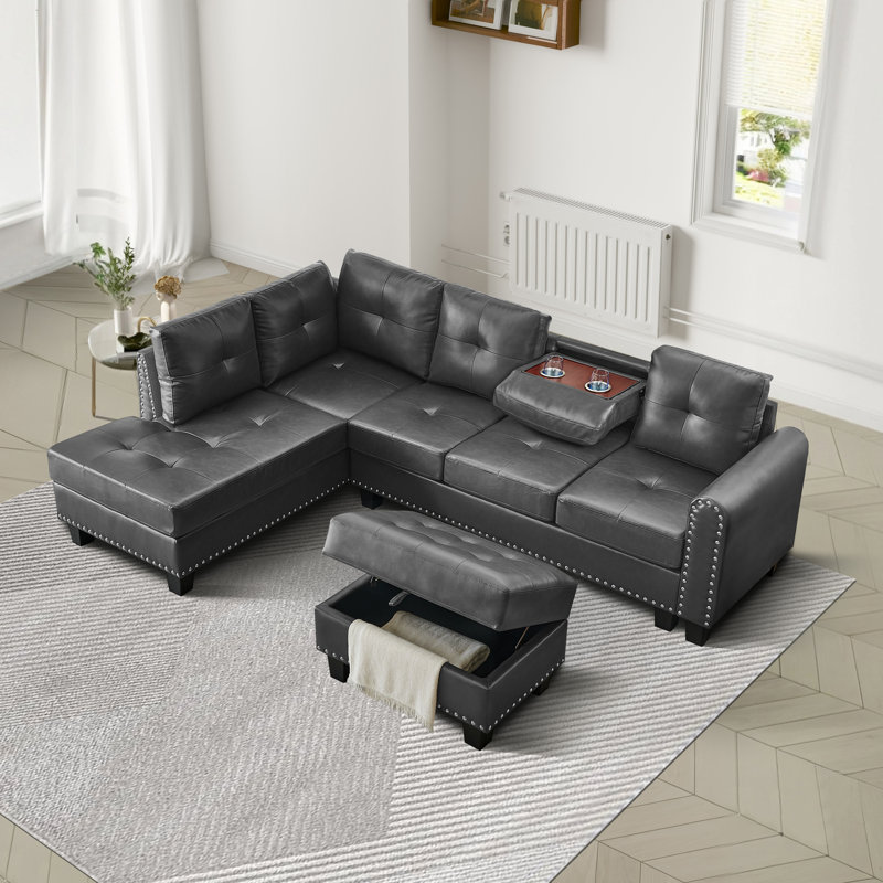 Winston Porter L-shaped Reversible Chaise Sofa With Convertible Console ...