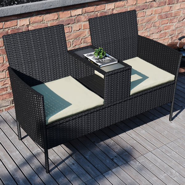 Sol 27 Outdoor Lareina 130Cm Wide Outdoor Garden Loveseat with Cushions ...