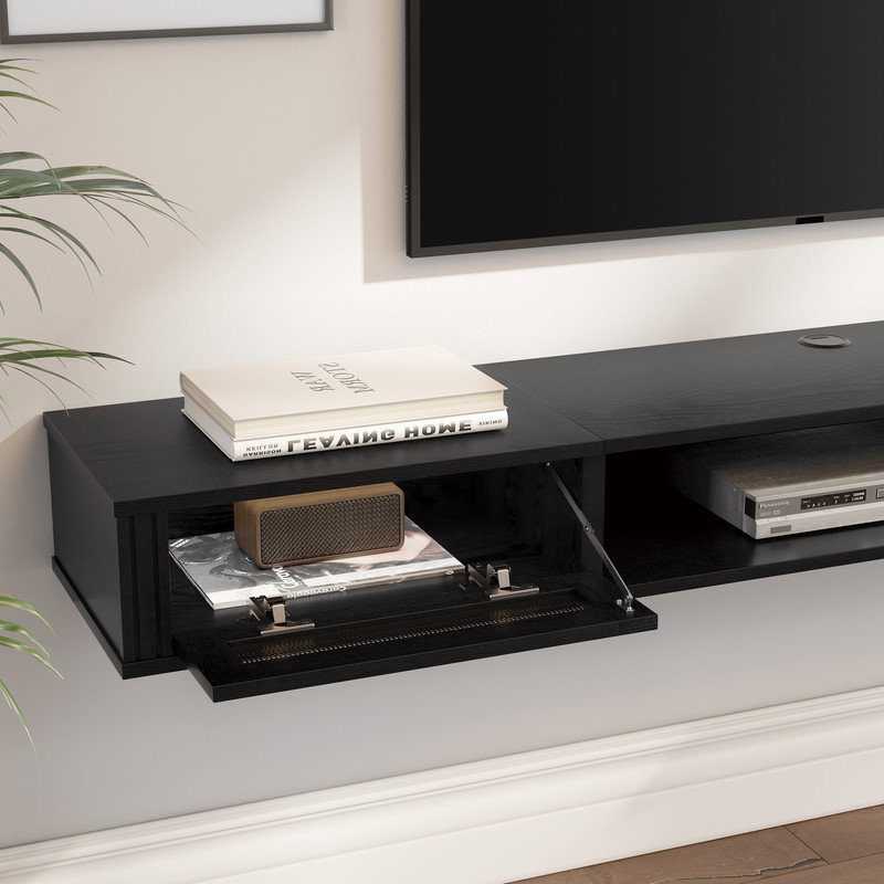 Ebern Designs Modern Black Floating TV Stand up to 90" TV Wall Mount ...