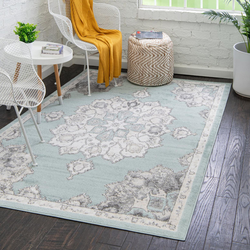 Bungalow Rose Oriental Aqua Area Rug | Wayfair