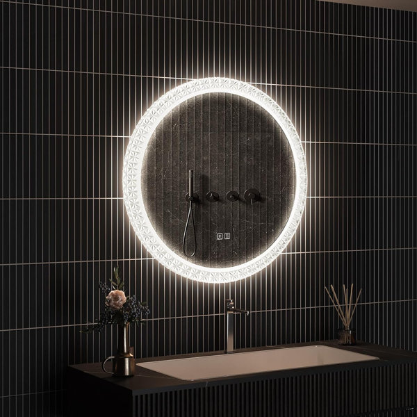 Ivy Bronx Jashley Round Acrylic Framed LED Mirror Dimmable Anti-Fog ...