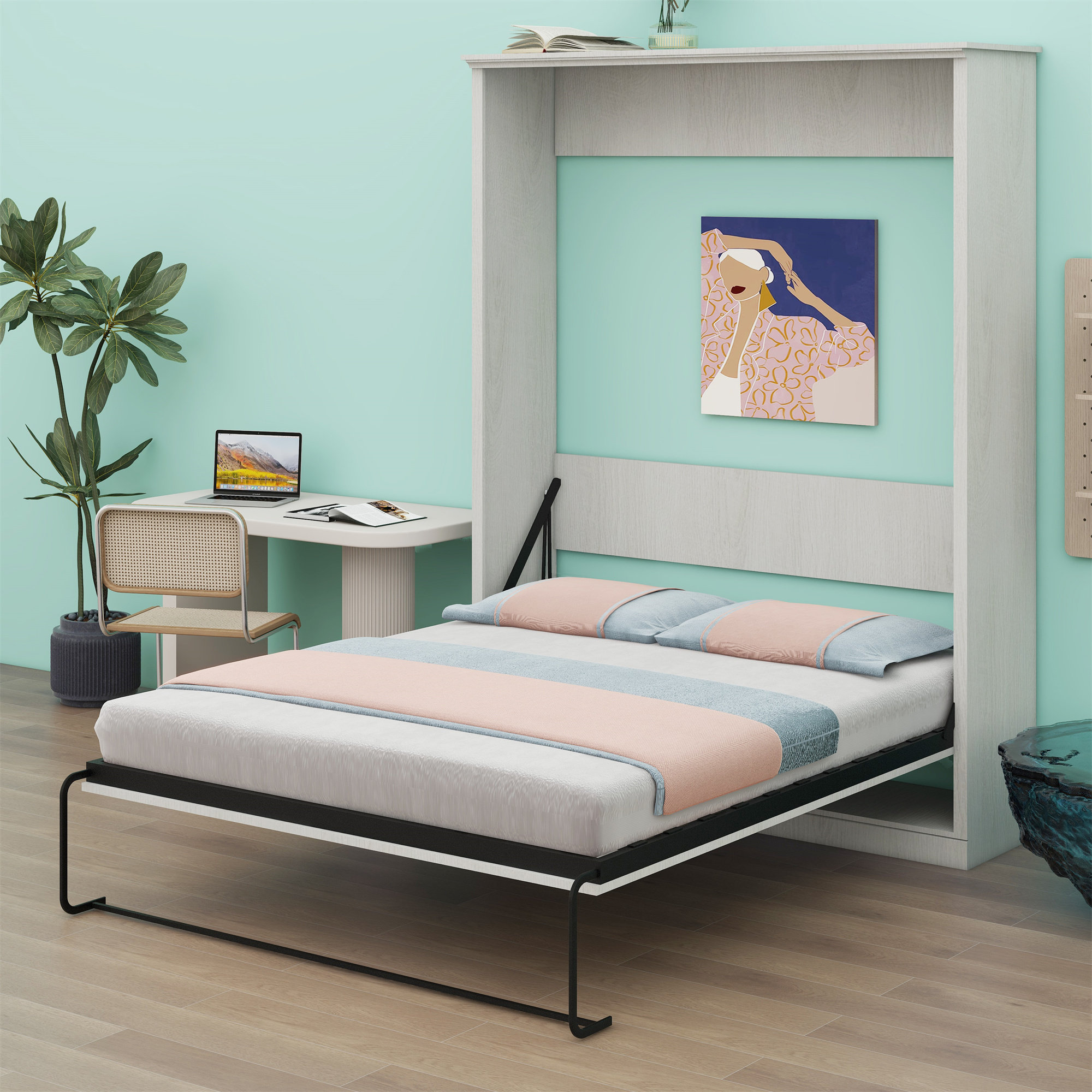 Hokku Designs Half Self-Close And Open Murphy Bed Cabinet Space-Saving Bed | Wayfair