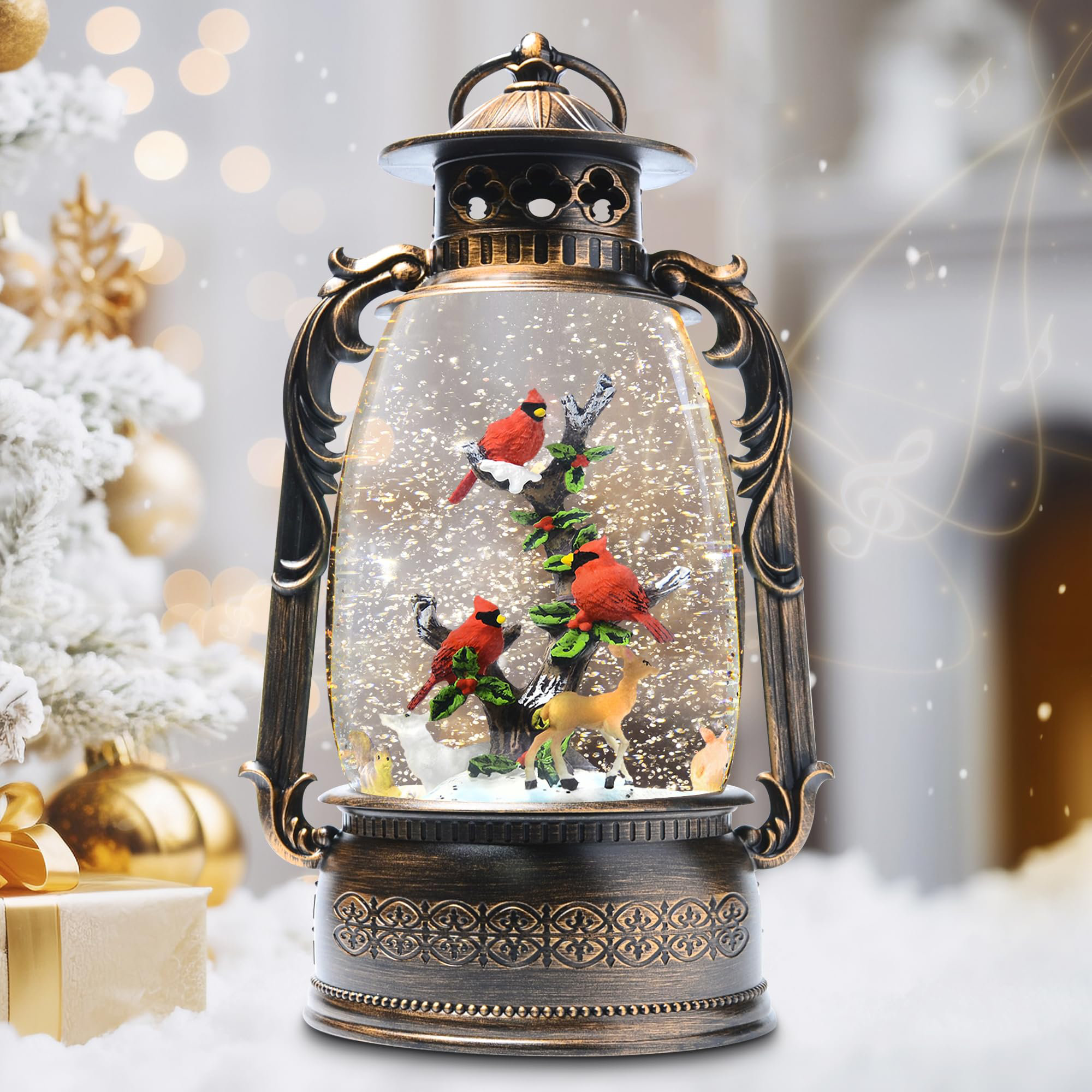 The Holiday Aisle® 13.4-inch Christmas Snow Globe Lantern with Swirling ...