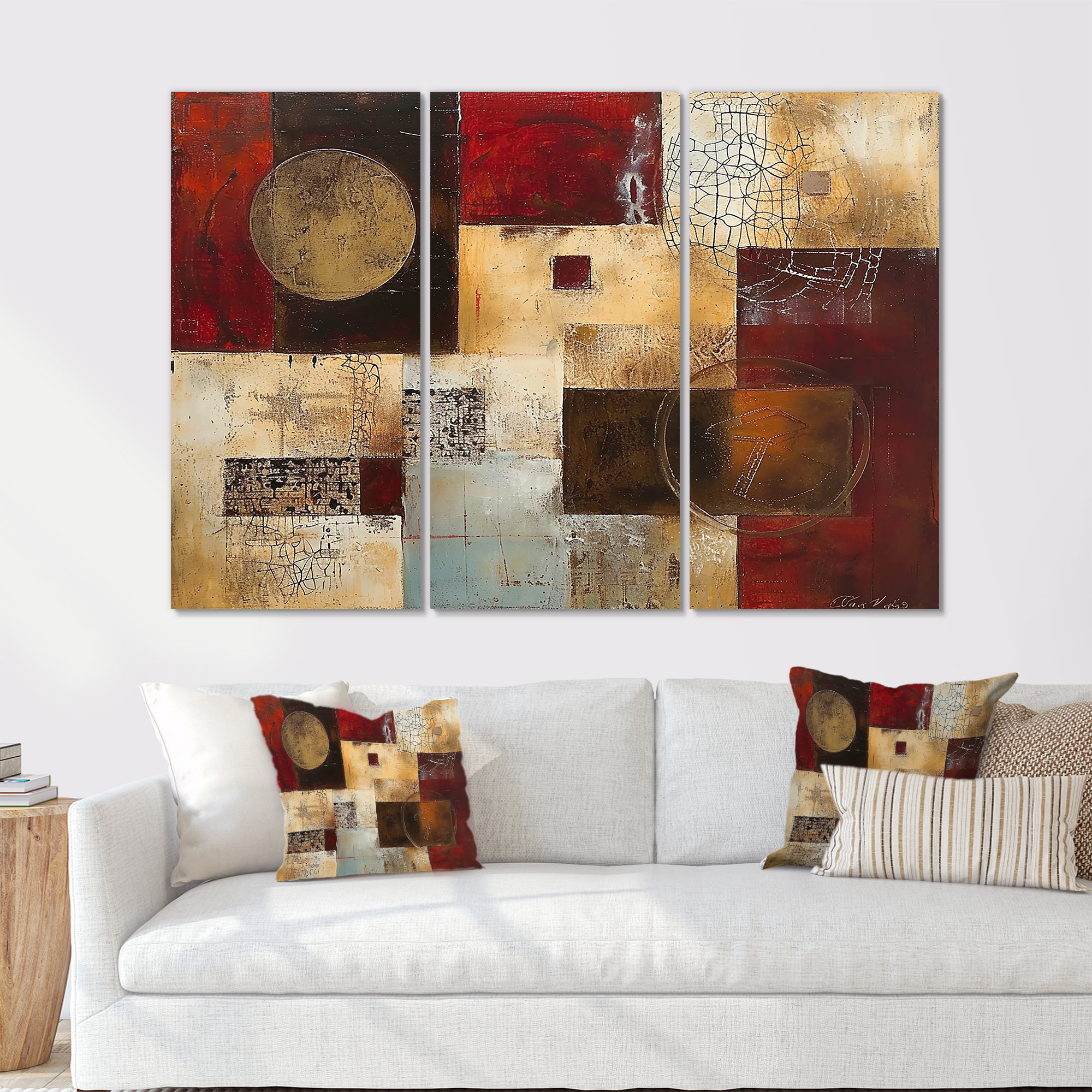 Brayden Studio® Golden Moon Cubist Abstract Faded Red - Geometric Wall ...