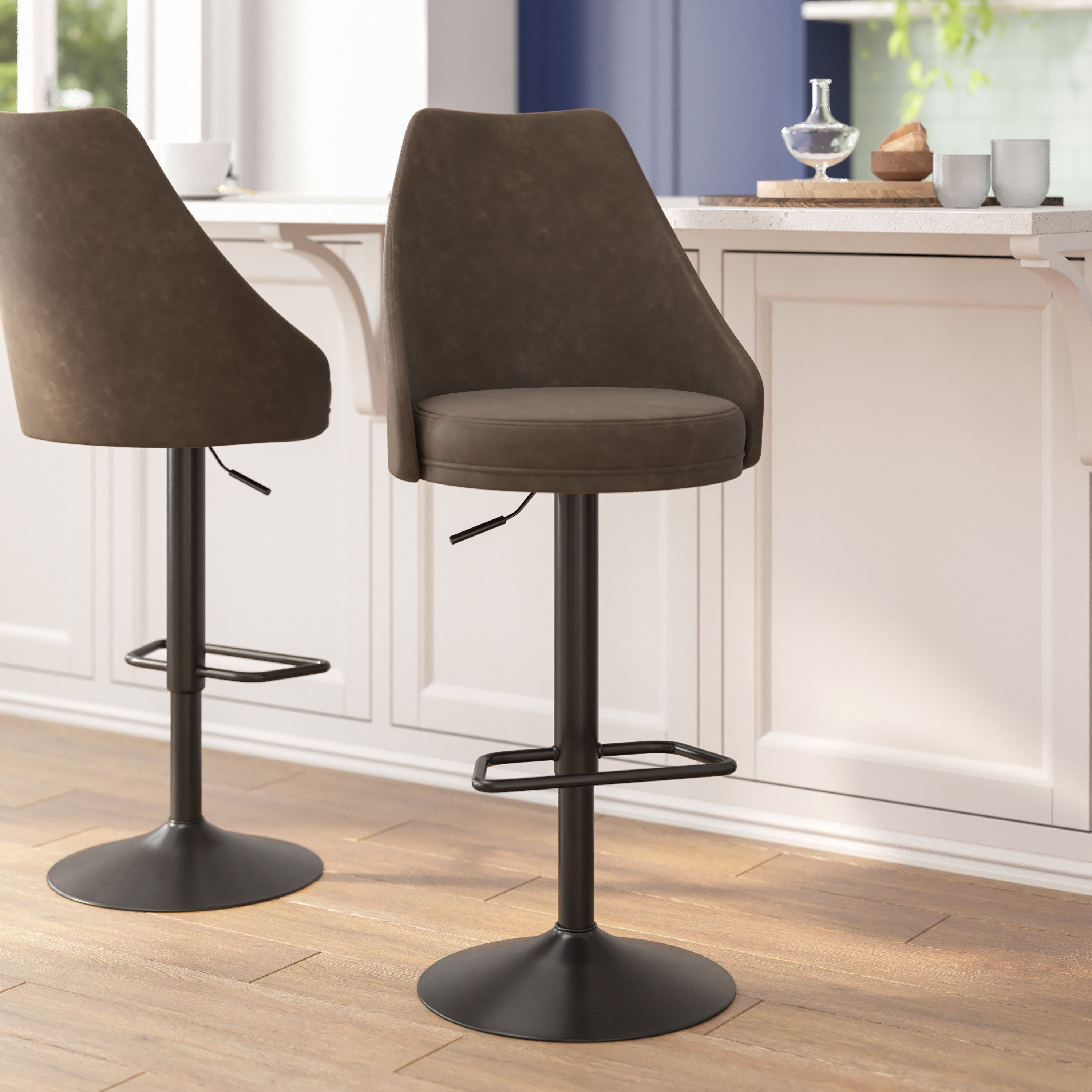 Wade Logan Commercial Upholstered Adjustable Height Pedestal Bar Stools ...