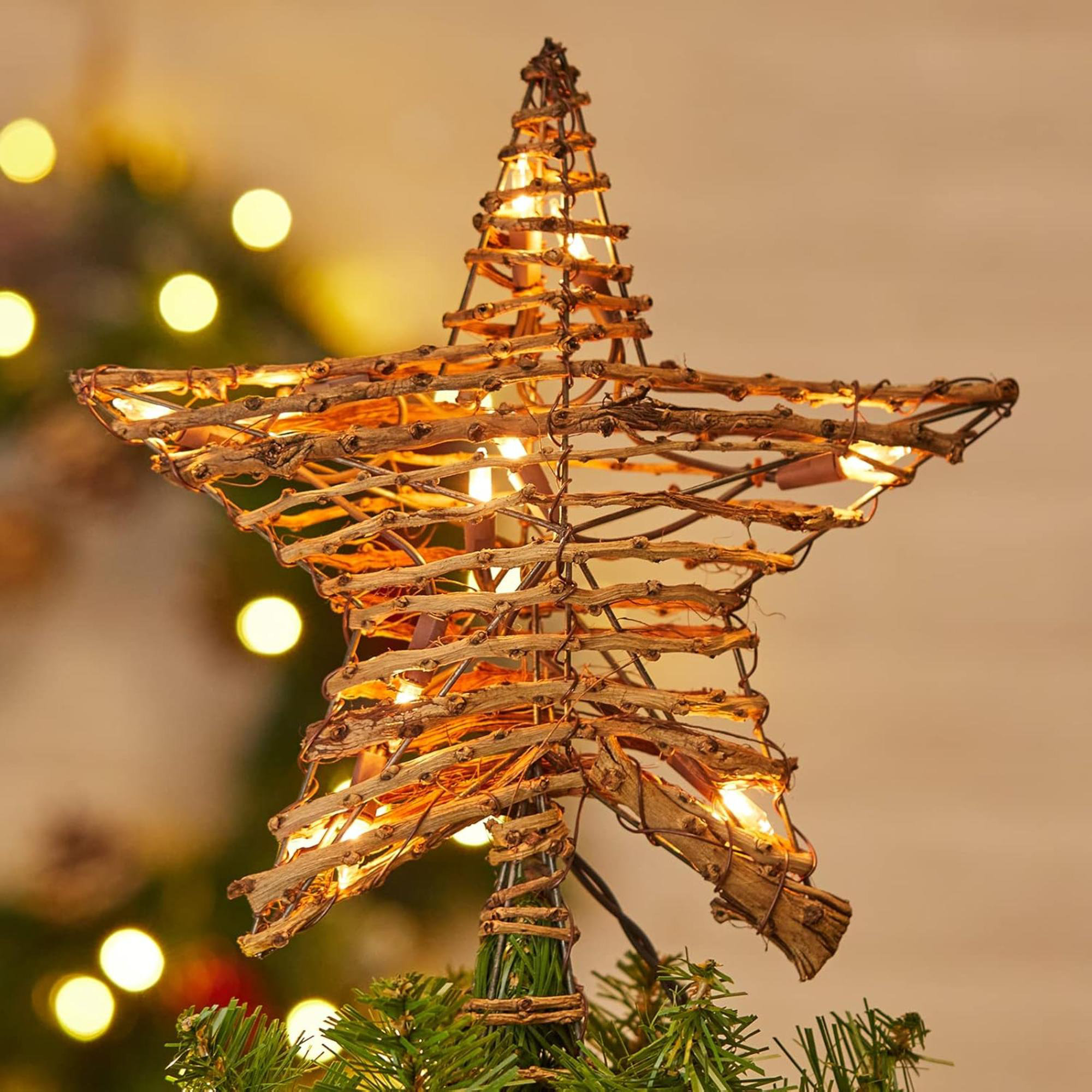 The Holiday Aisle® Christmas Star Tree Topper, Plug In 12" Rattan 3D ...