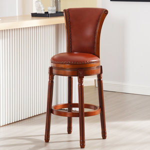 Alcott Hill® High Back Swivel Bar Stools with Full-Grain Genuine ...