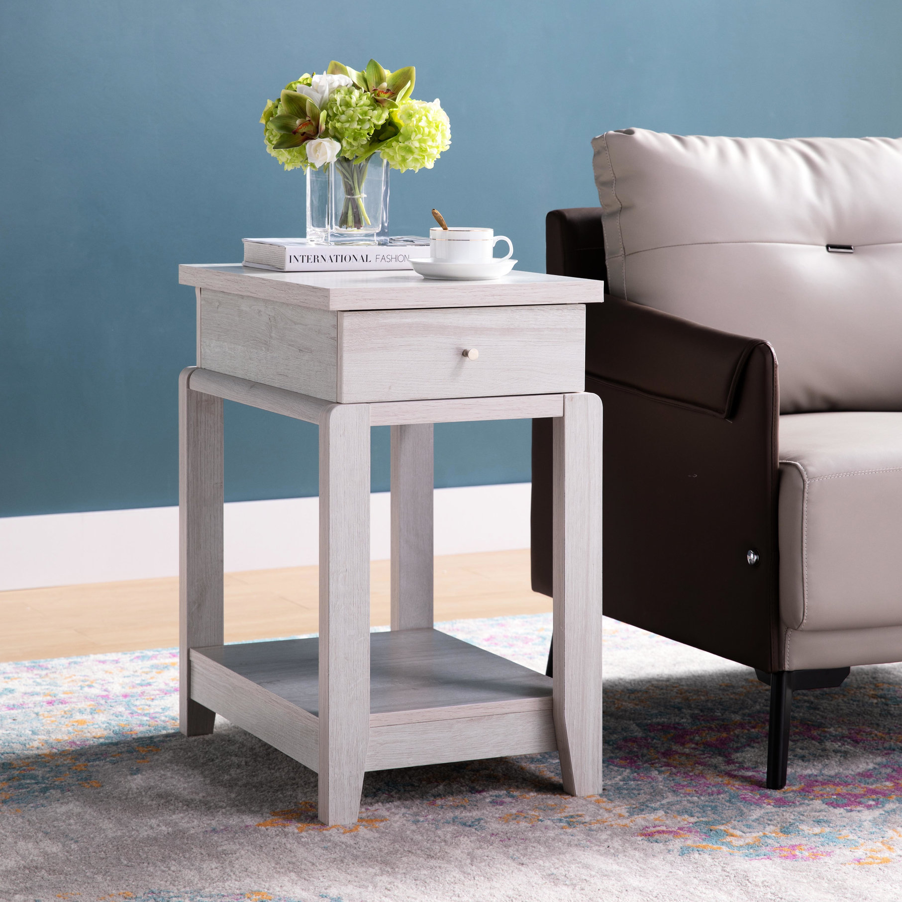 Latitude Run® Chair Side End Table With Drawer And Bottom Shelf In ...
