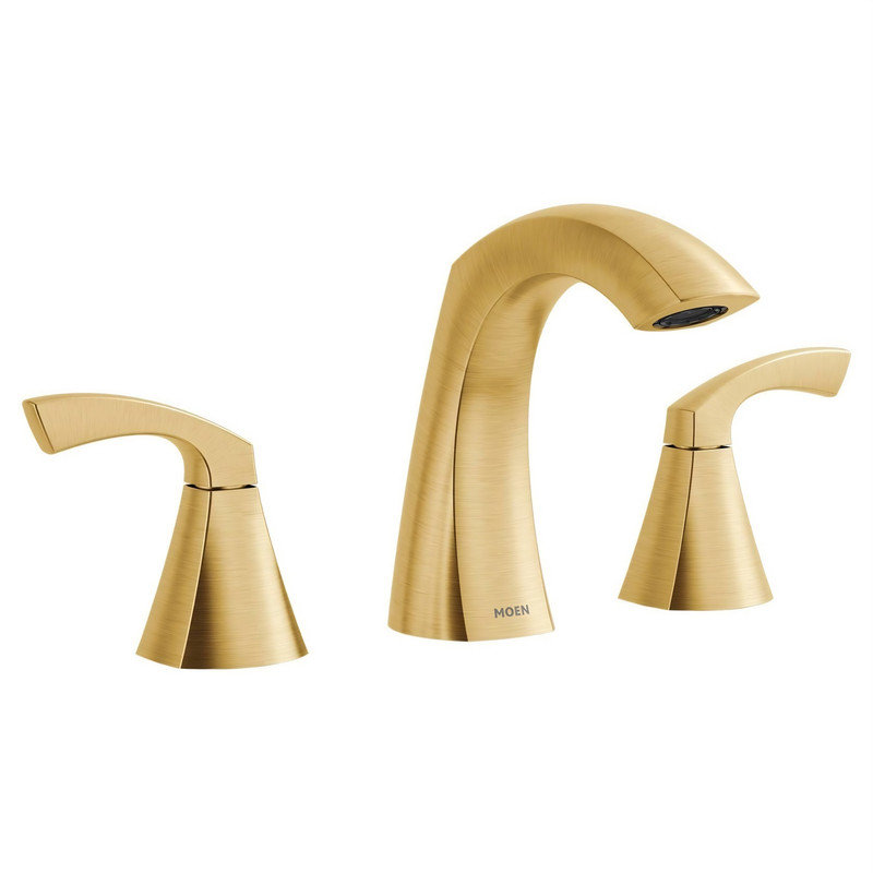 MOEN Lindor Widespread Two Handle High-Arc Bathroom Sink Faucet in Brushed Gold | Wayfair
