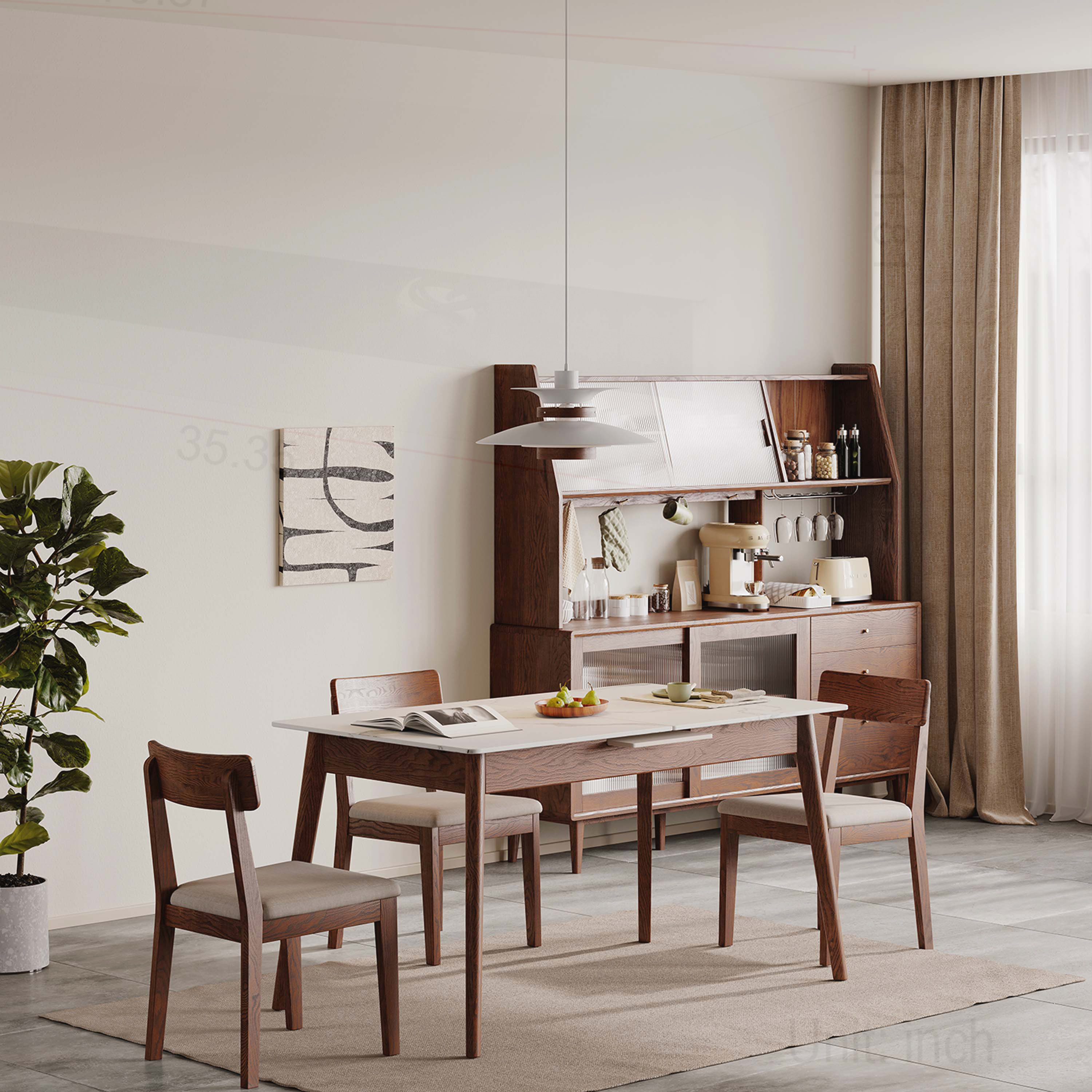 George Oliver Walnut solid oak and white slate round corner diagonal ...