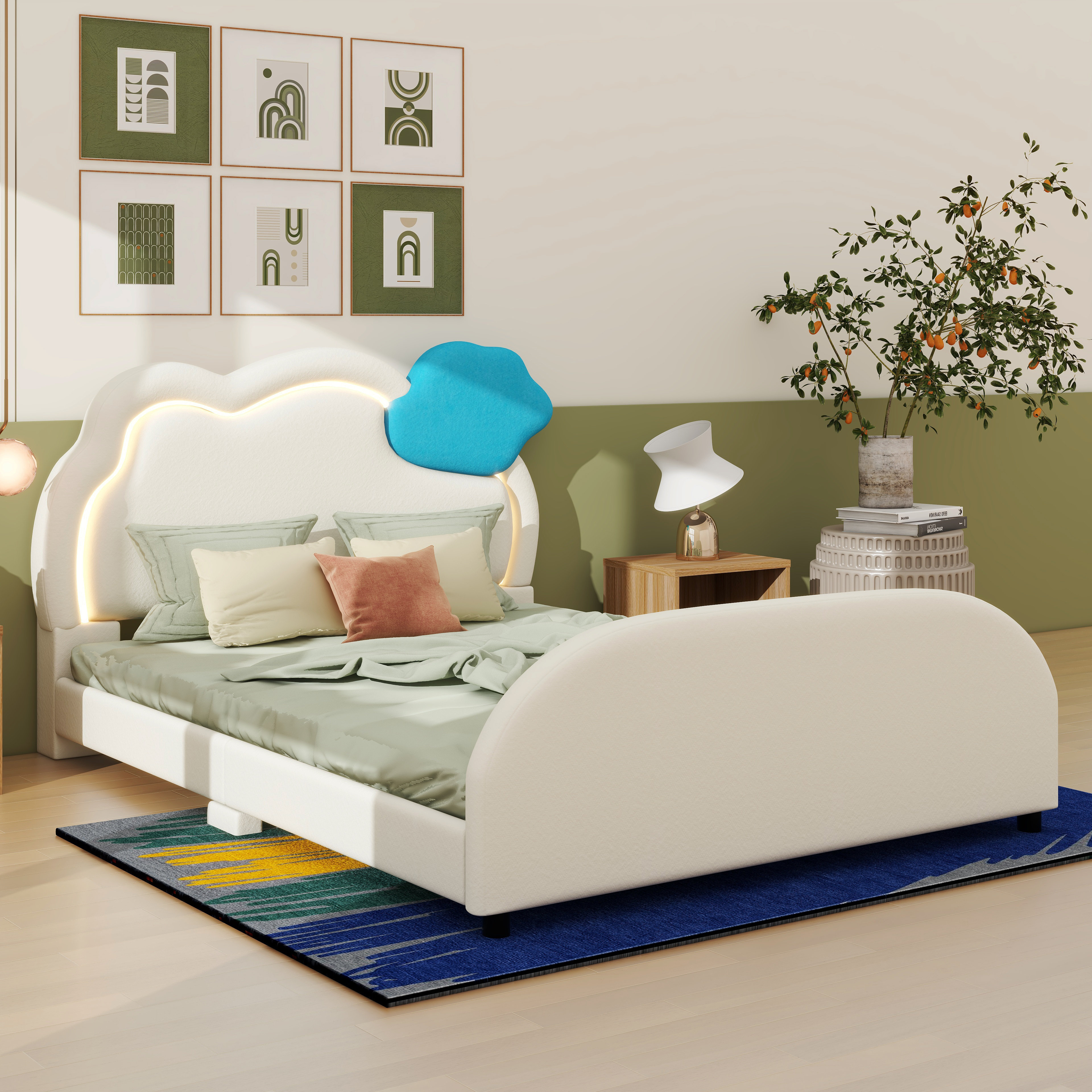 Wrought Studio™ Alvaro Upholstered Platform Bed with Cloud-Shaped Headboard | Wayfair
