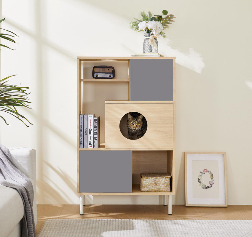 George Oliver Furniture style Modern cat Bookcase Cat tree shelves with ...