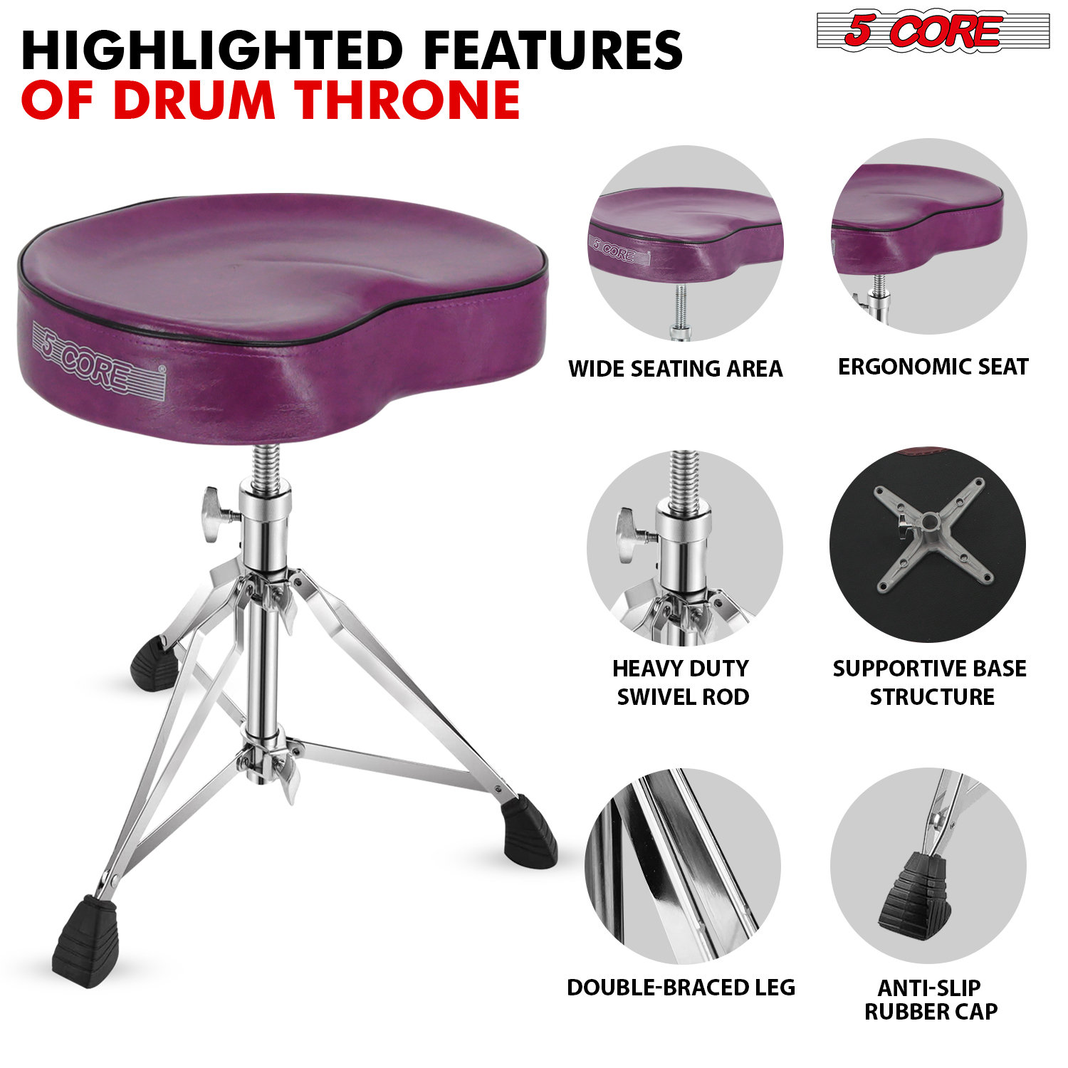 Ebern Designs 5 Core Drum Throne Padded Guitar Stool Saddle Drummer ...