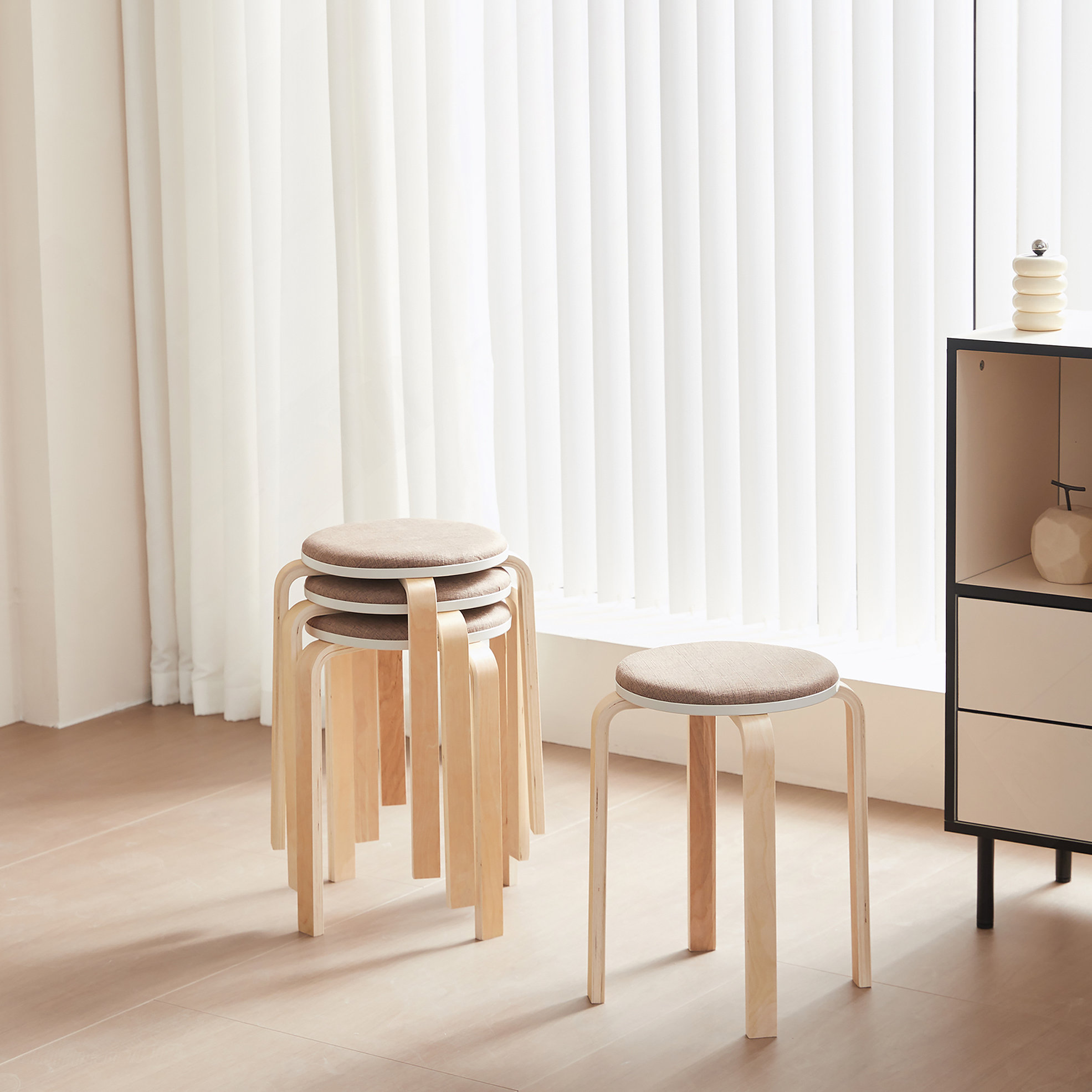 George Oliver Set of 4 Stackable Stools, Stackable Bentwood Stools ...