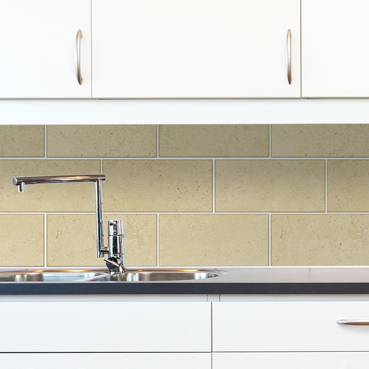 17 Stories Edilia Beige Travertine Wall Tile Sticker 30.5cm x 15.4cm ...