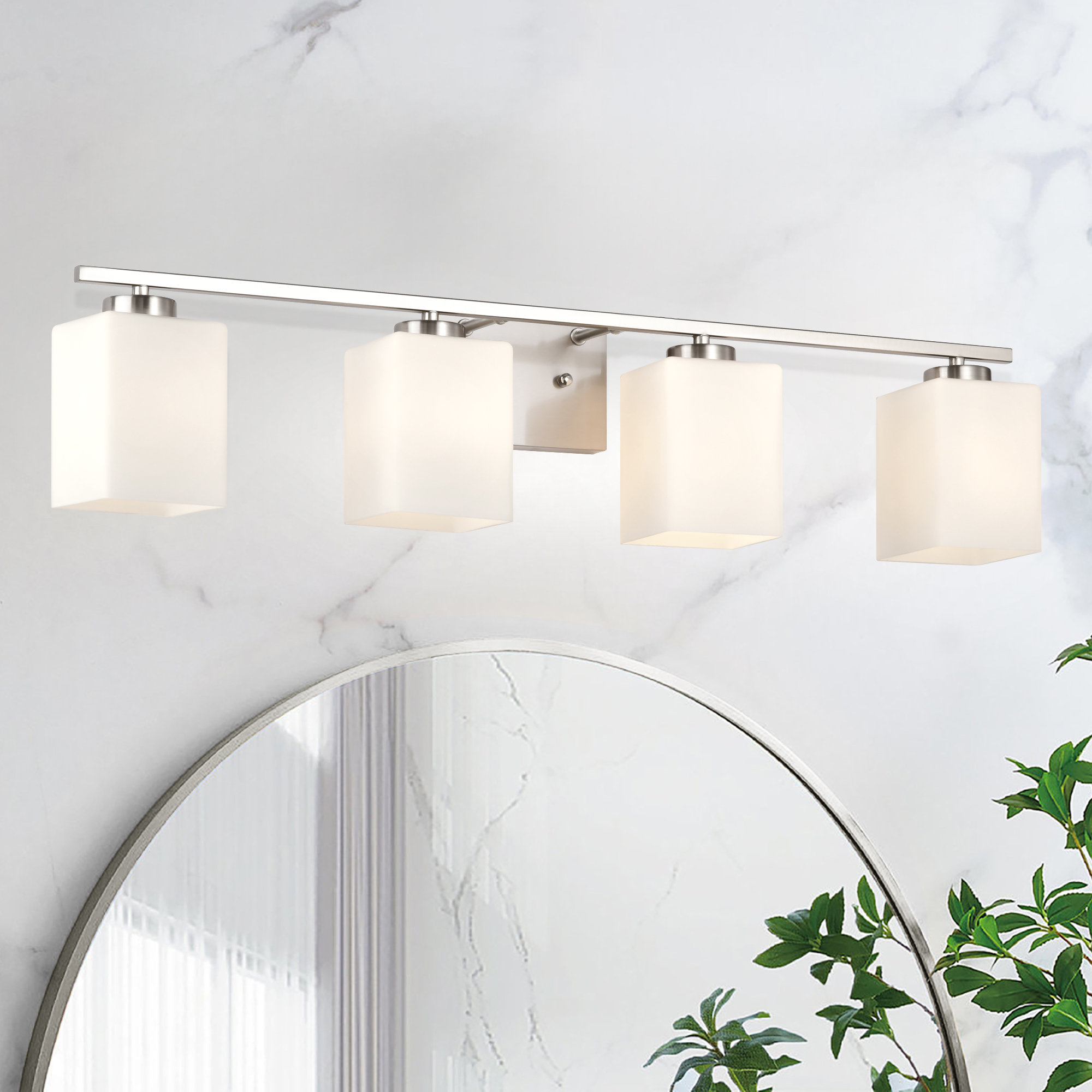 Ebern Designs Brushed Nickel Indoor Bathroom Vanity Lights With Etched ...