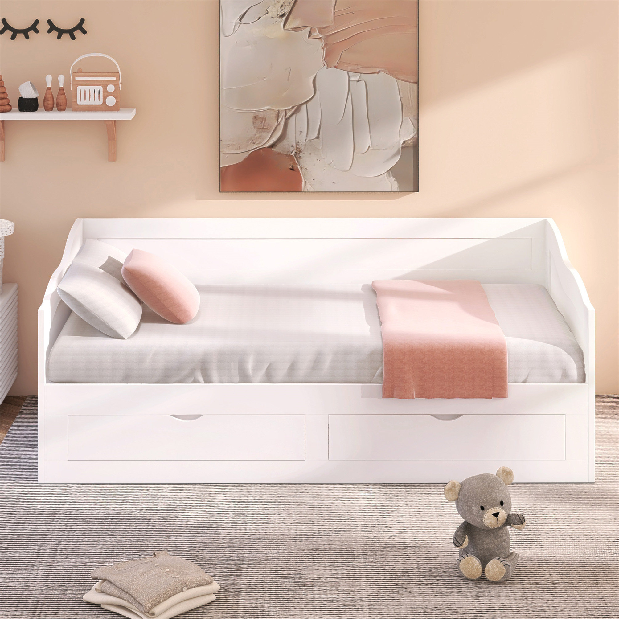One Allium Way® Wooden Daybed With Trundle Bed And Two Storage Drawers ...