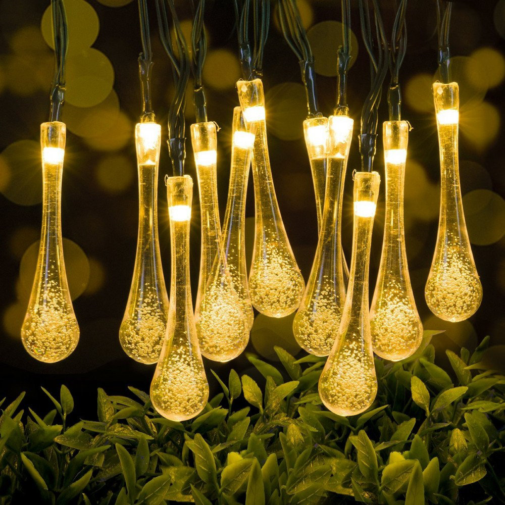 Holiday Stuff 50L Super Solar Power Ambient Warm White LED Raindrop ...