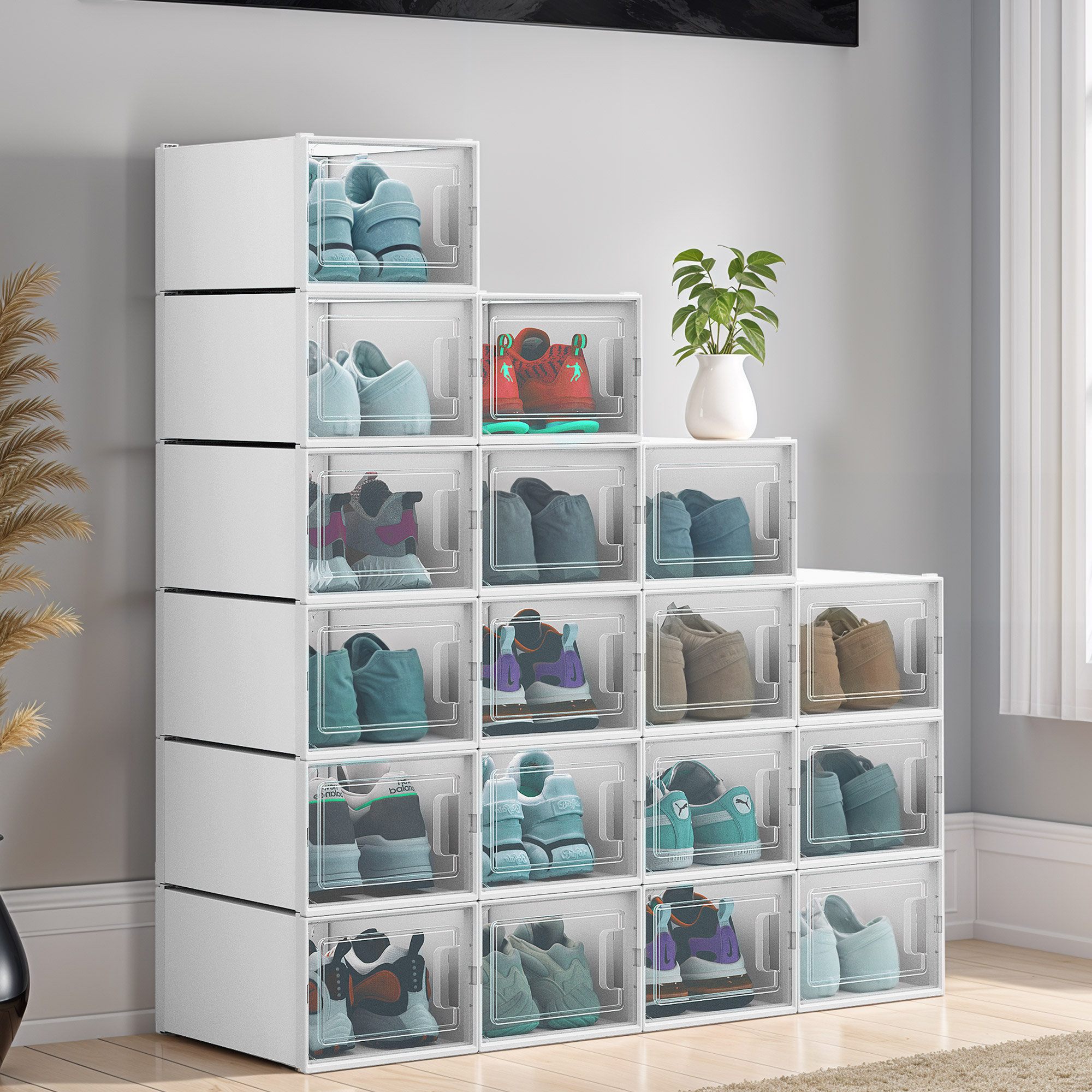 Rebrilliant 18-Pack Stackable Shoe Organizer Boxes with Drawers – Space ...
