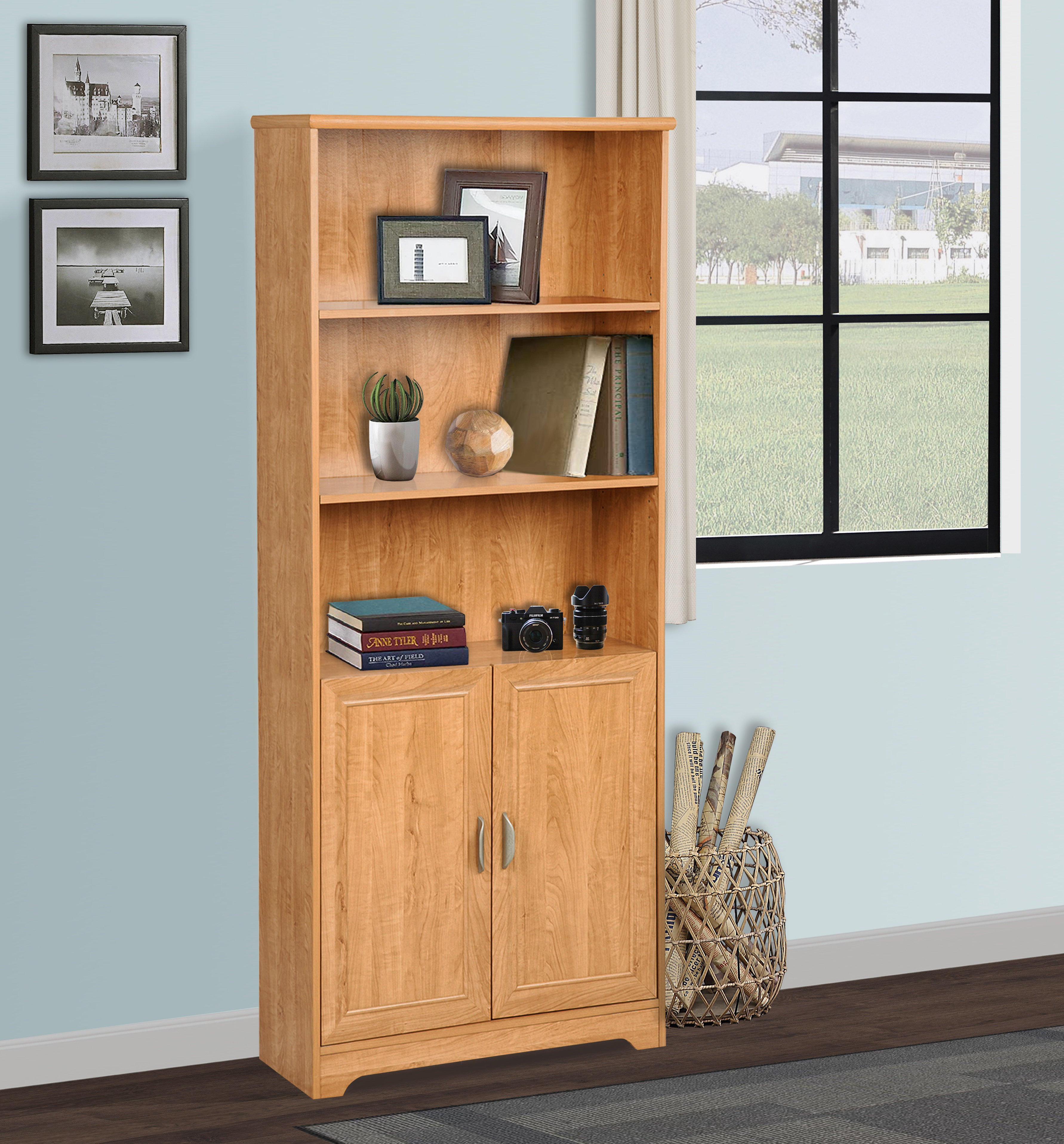 WFX Utility™ 5 bookcases with doors, honey maple bookcases, adjustable ...