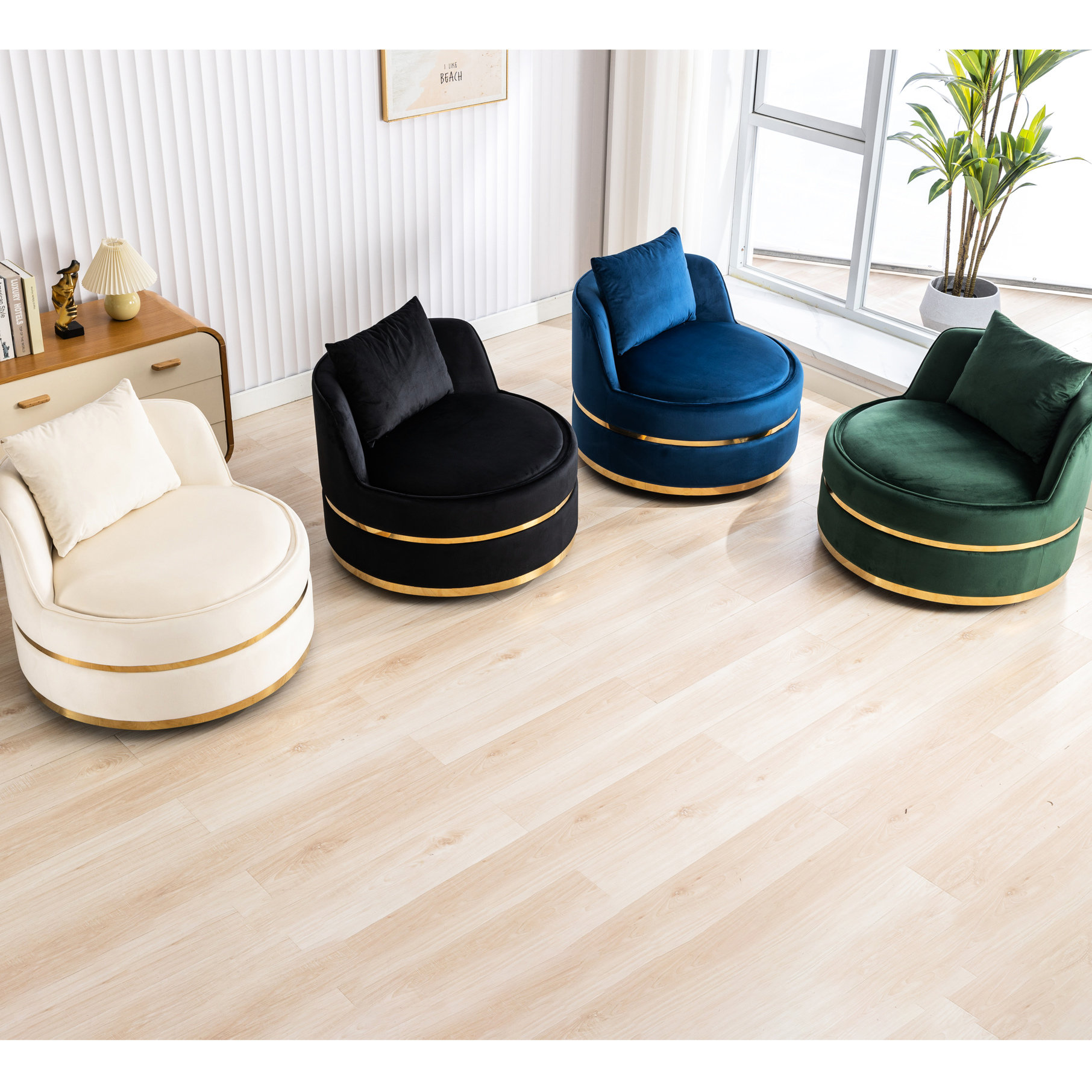 Everly Quinn 360 Degree Rotating Chair In Velvet Fabric, Oversized With ...
