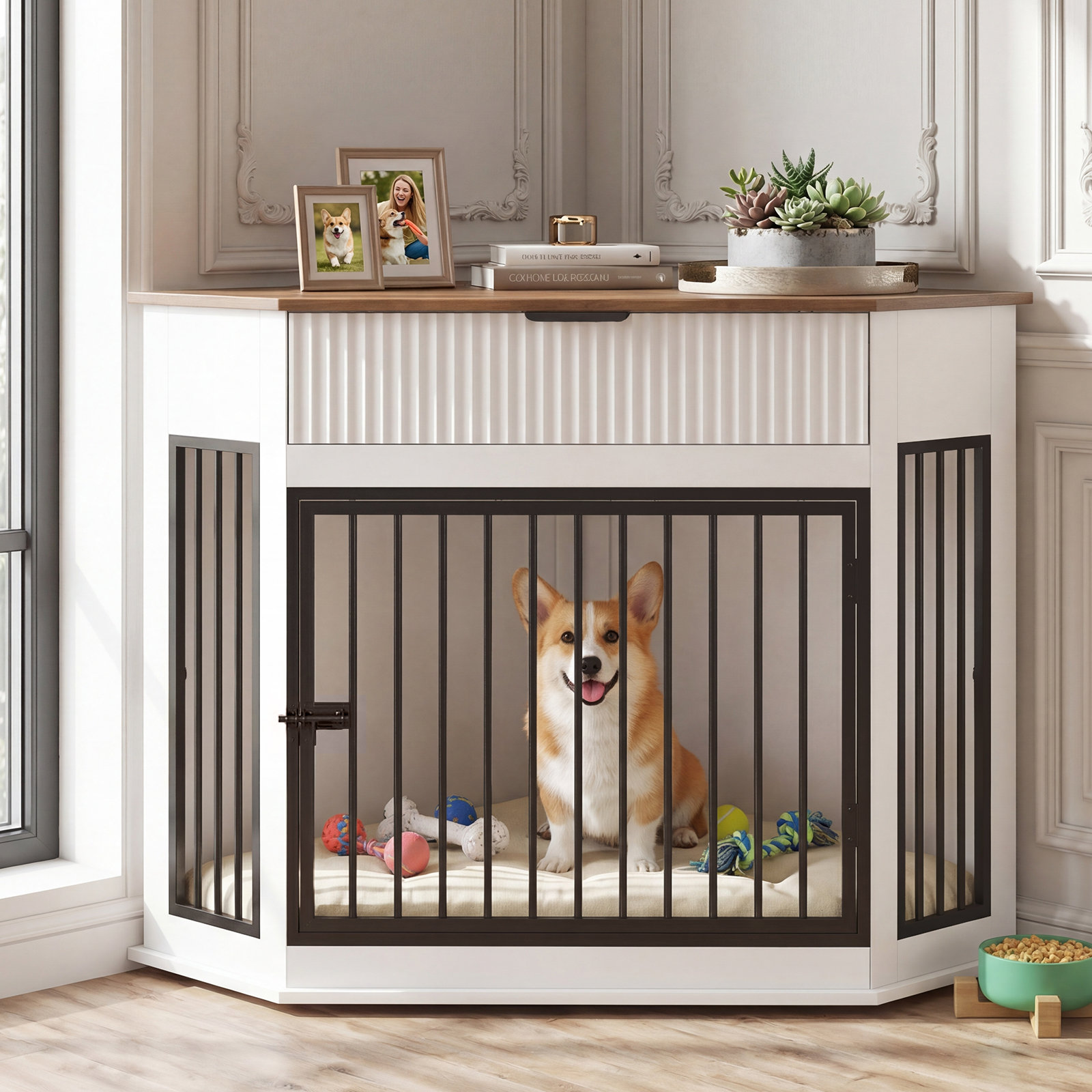 Tucker Murphy Pet™ Corner Dog Crate Furniture with Fluted Drawer ...