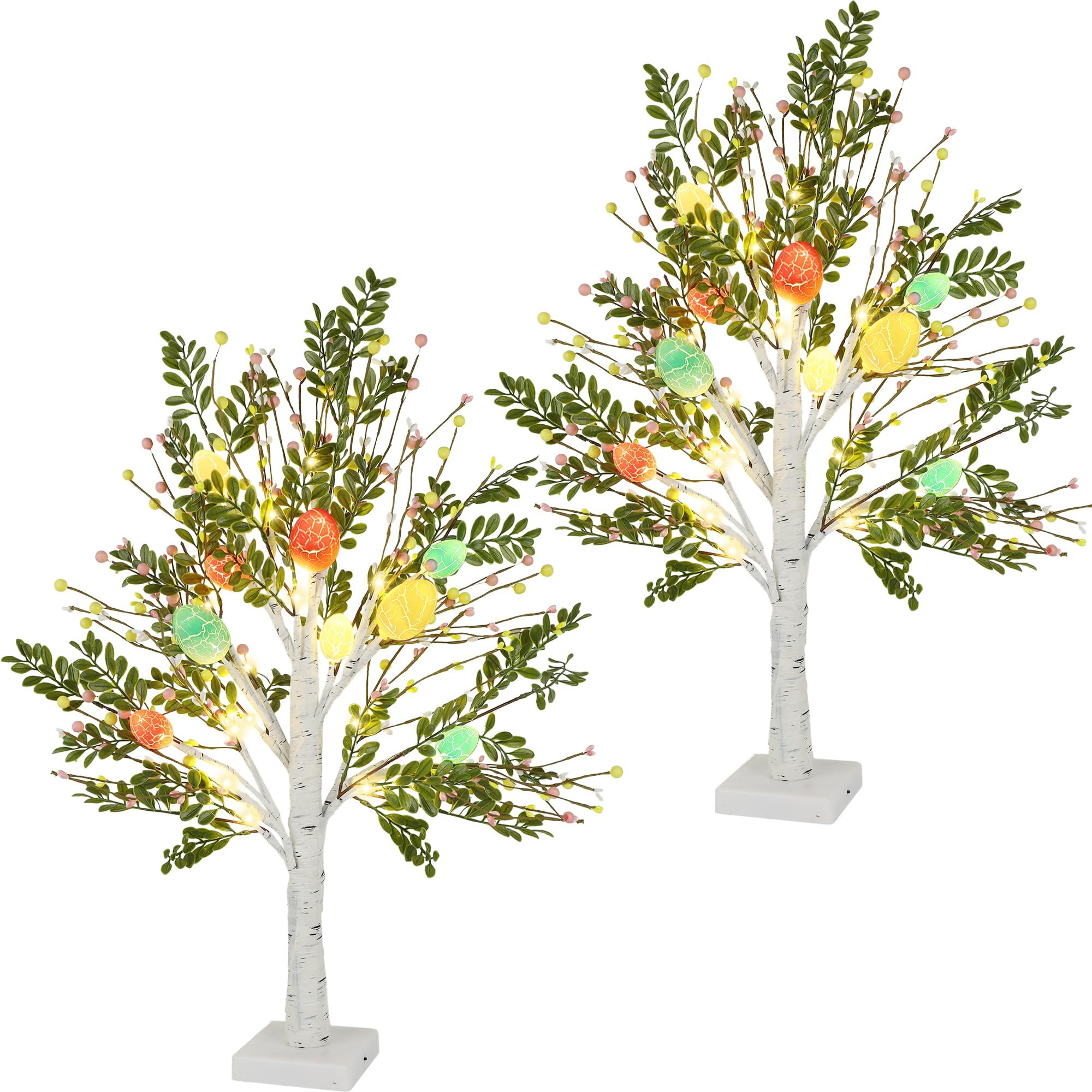 Dakota Fields Set of 2 Lighted Artificial Easter Trees with Easter Eggs ...