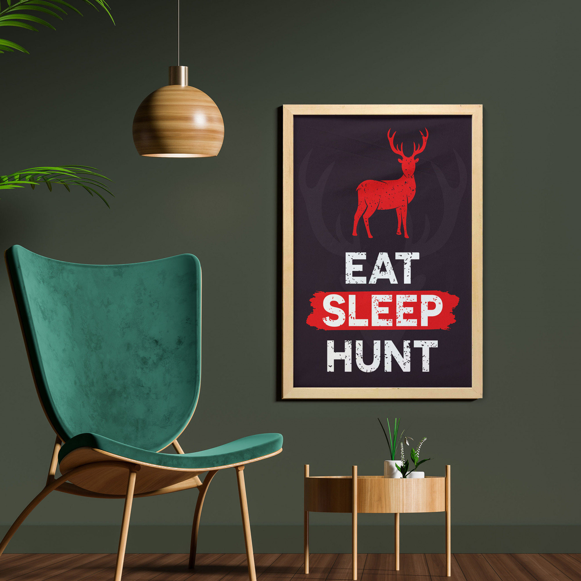 East Urban Home Eat Sleep Hunt Inspirational Words Grunge Retro Deer ...